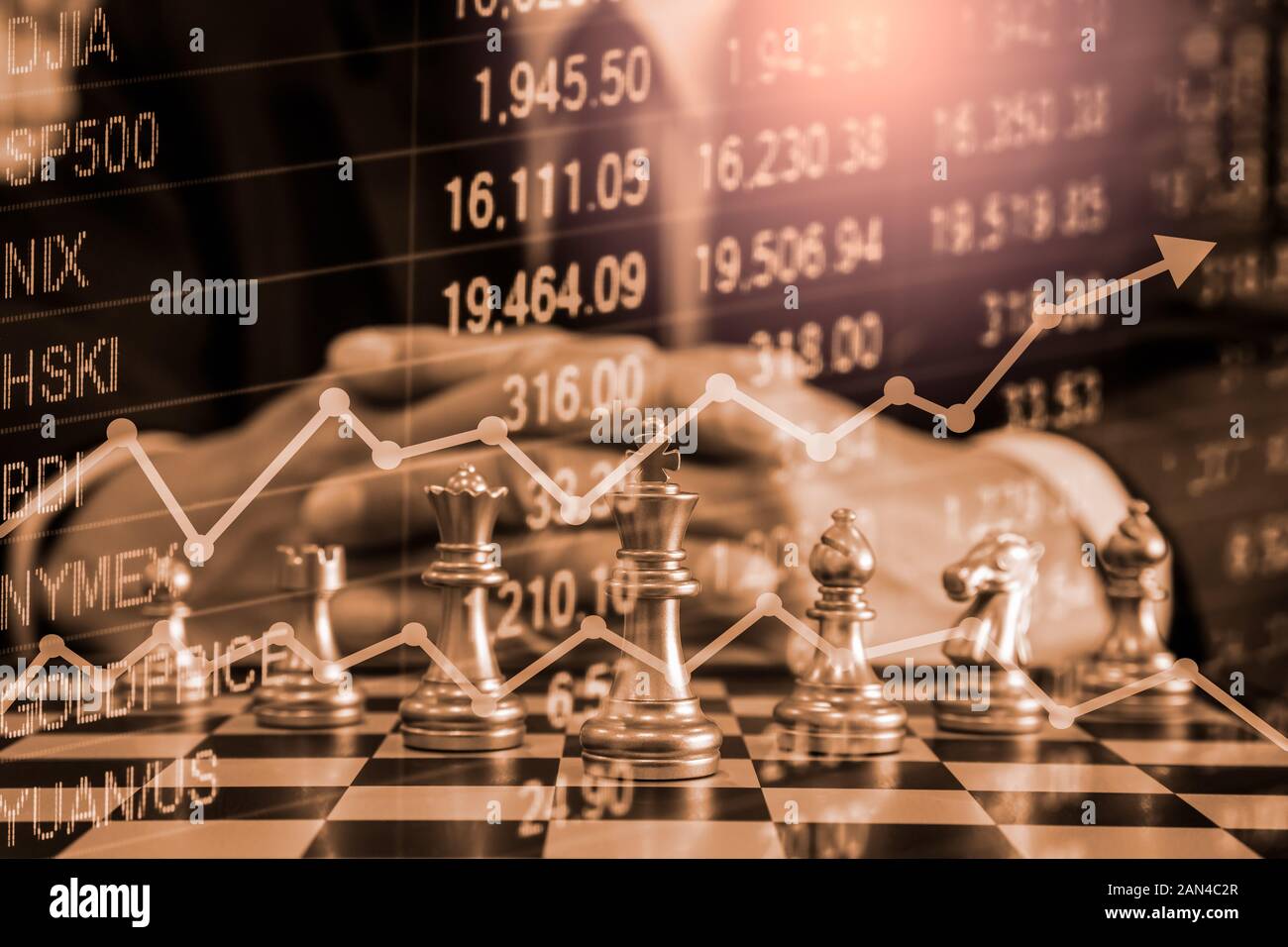 Chess game on chess board on stock market or forex trading graph chart ...