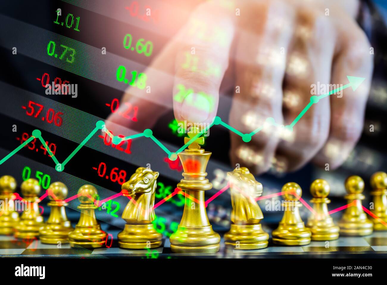 Chess game on chess board on stock market or forex trading graph chart ...