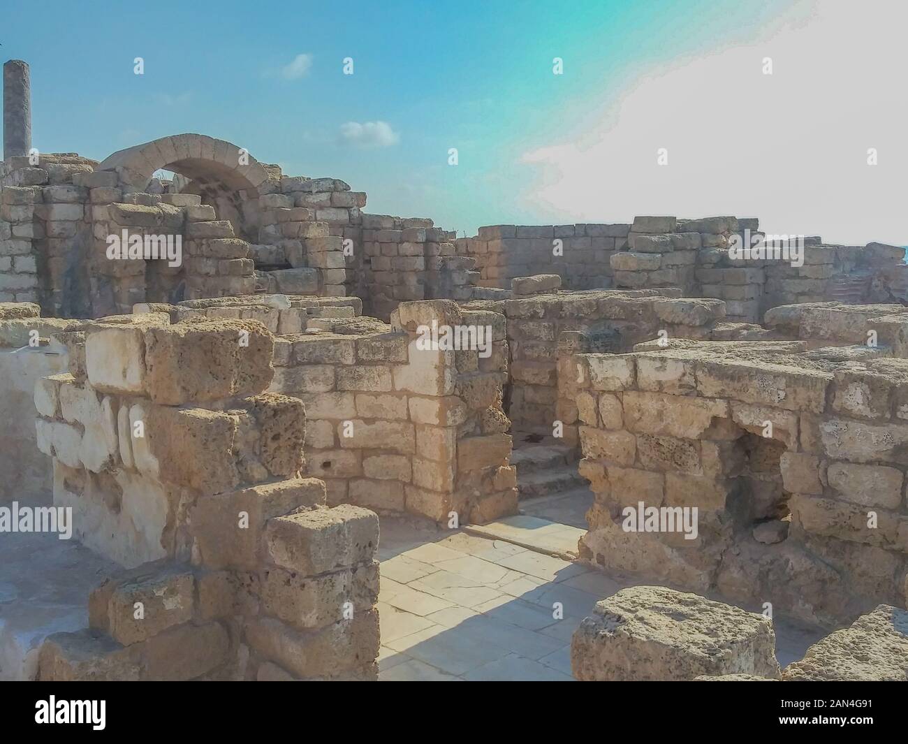 Roman ruins at Caesarea National Park in northern Sharon, Israel Stock ...