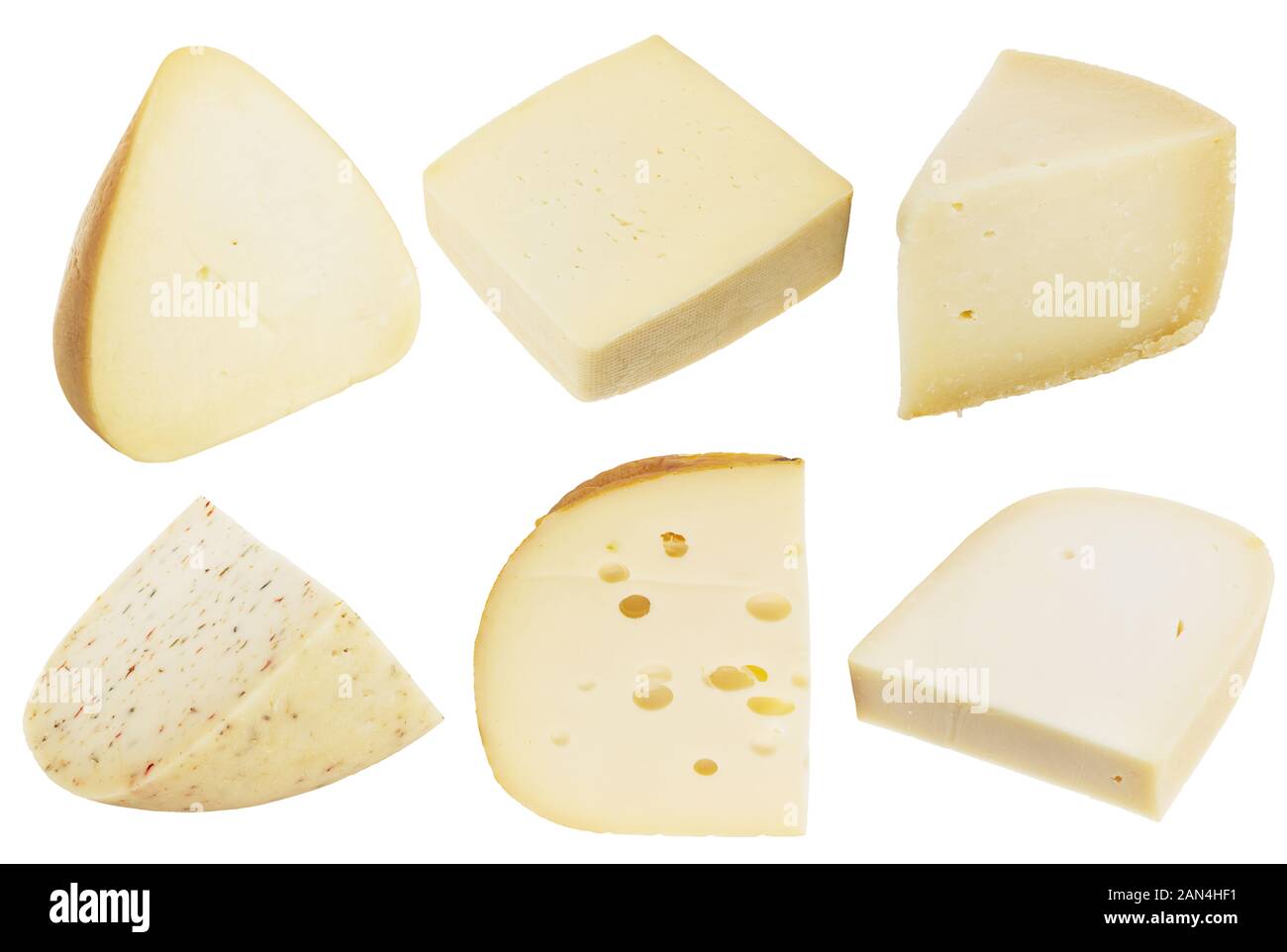 Collection of cheese pieces isolated on white background Stock Photo ...