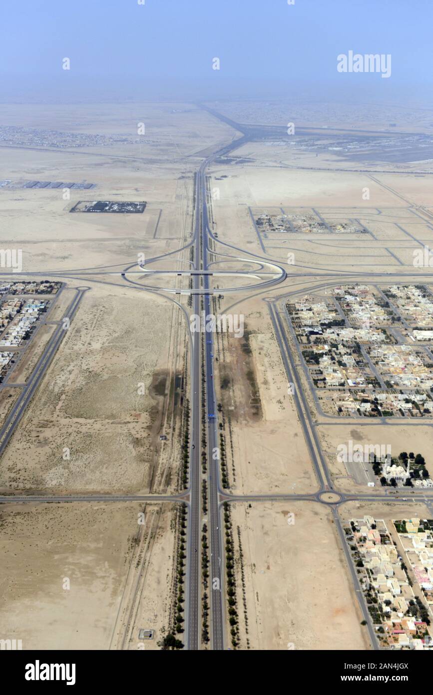 Aerial view of a highway intersection in the UAE Stock Photo - Alamy