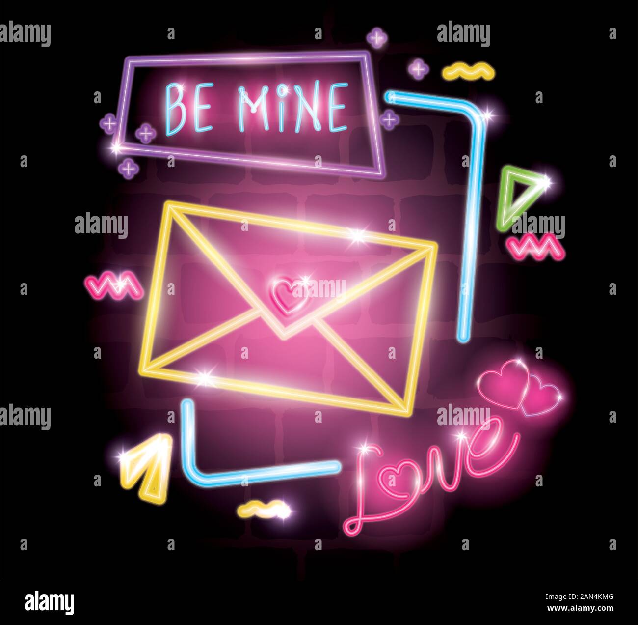 set of valentine icons in neon light Stock Vector Image & Art - Alamy