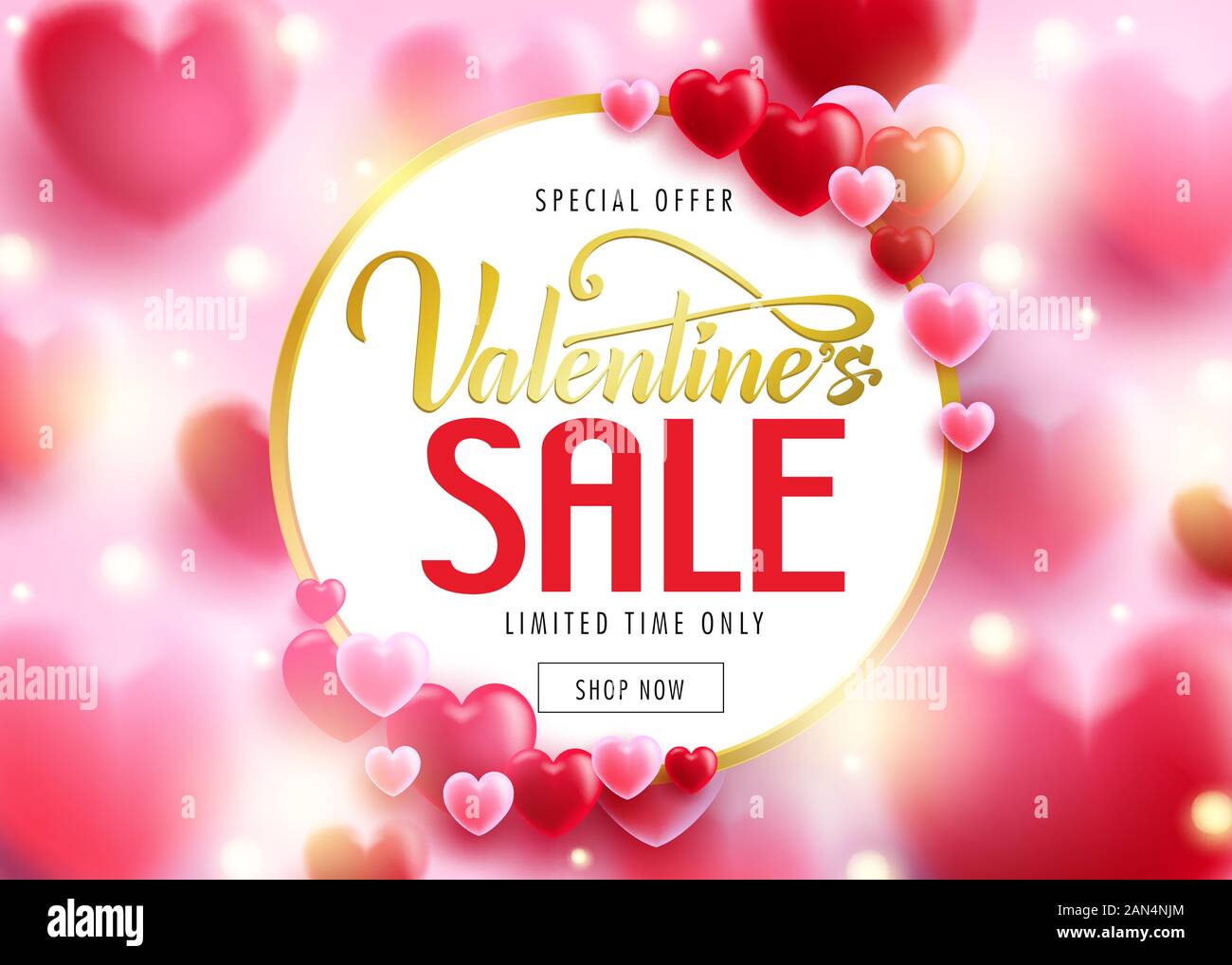 Valentine's Sale Advertisement 3D Realistic Poster with Blurry Hearts ...