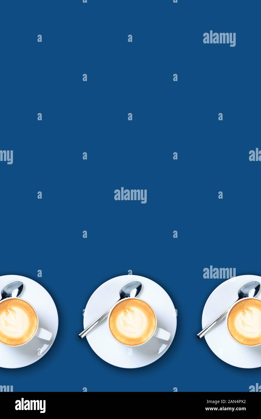 Coffee cup pattern on the bottom of solid classic blue background ...
