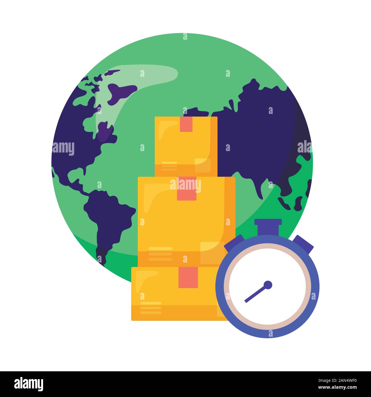 logistic delivery service with world planet and chronometer Stock ...