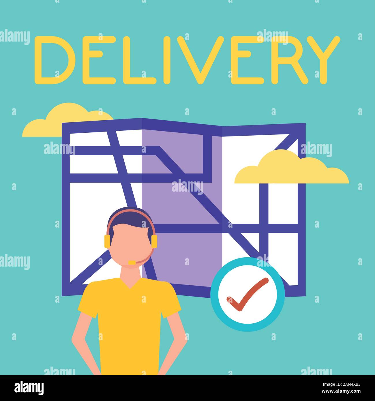 logistic delivery service with paper map and courier Stock Vector Image ...