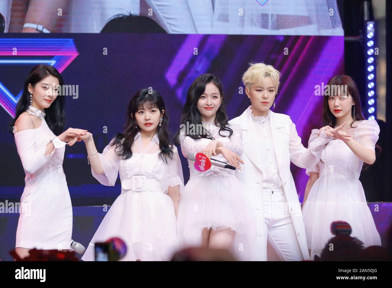 Chinese girl idol group Rocket Girls 101 performs on the stage at ...