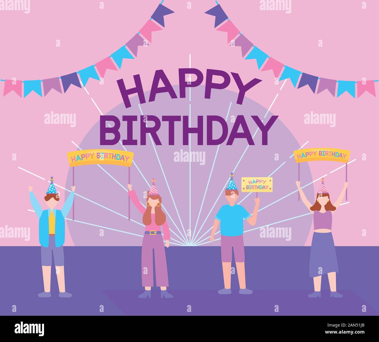 happy birthday party celebration with young people Stock Vector Image ...