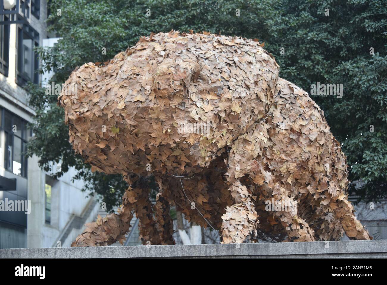 Five sculptures made of leaves, which are works of the Leaf Art ...
