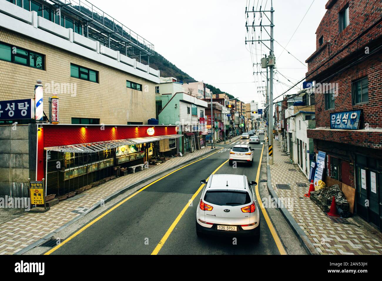 Busan Metropolitan City, Busan, Korea - October 2019 narrow street with ...