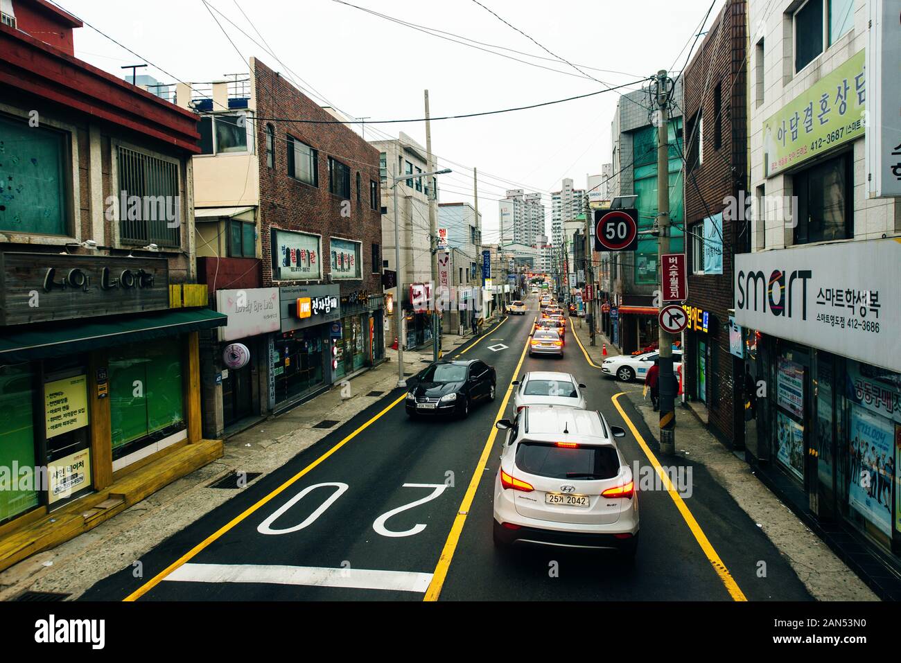 Busan Metropolitan City, Busan, Korea - October 2019 narrow street with ...