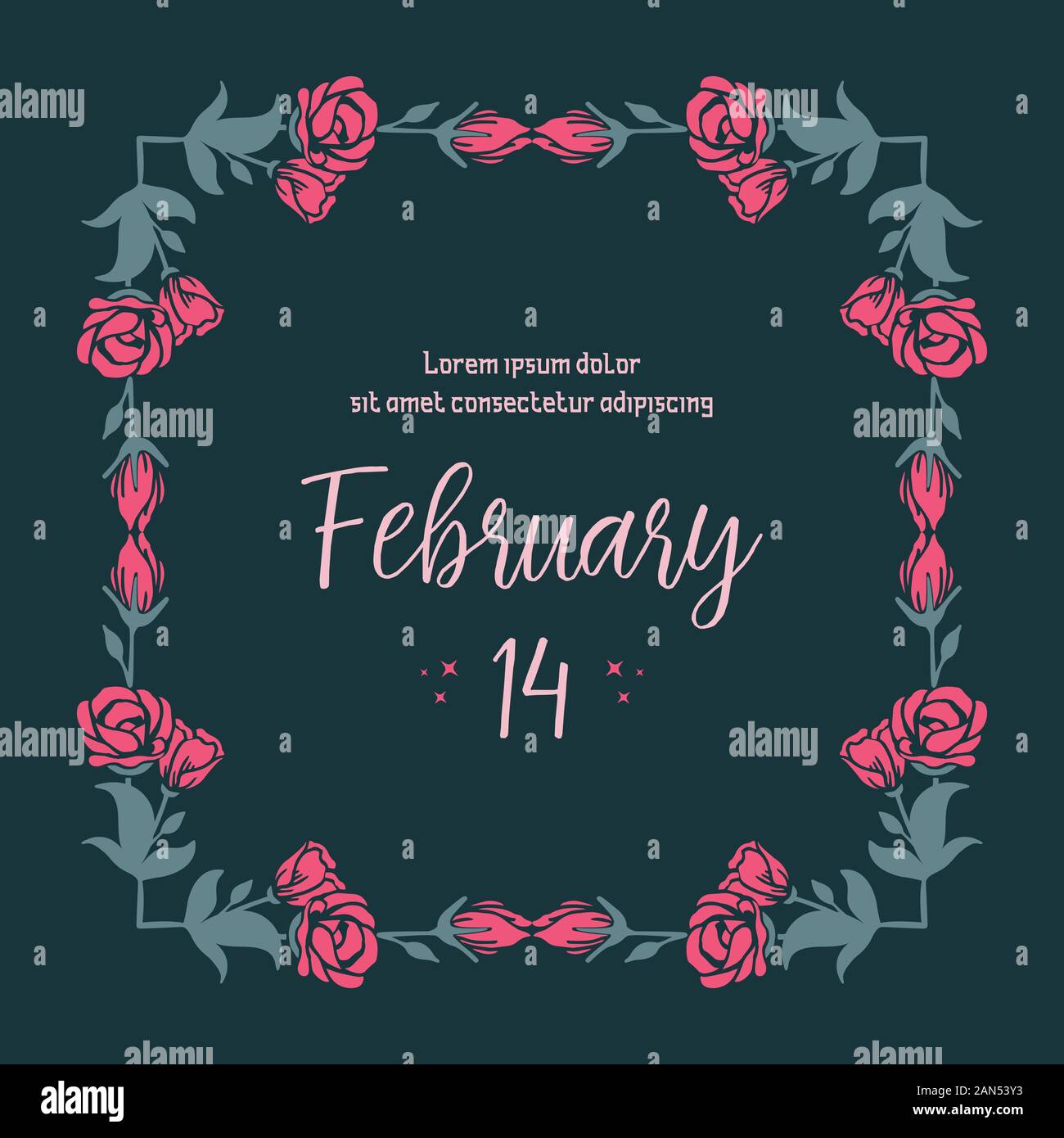 Romantic pattern red rose flower frame, for elegant 14 February ...