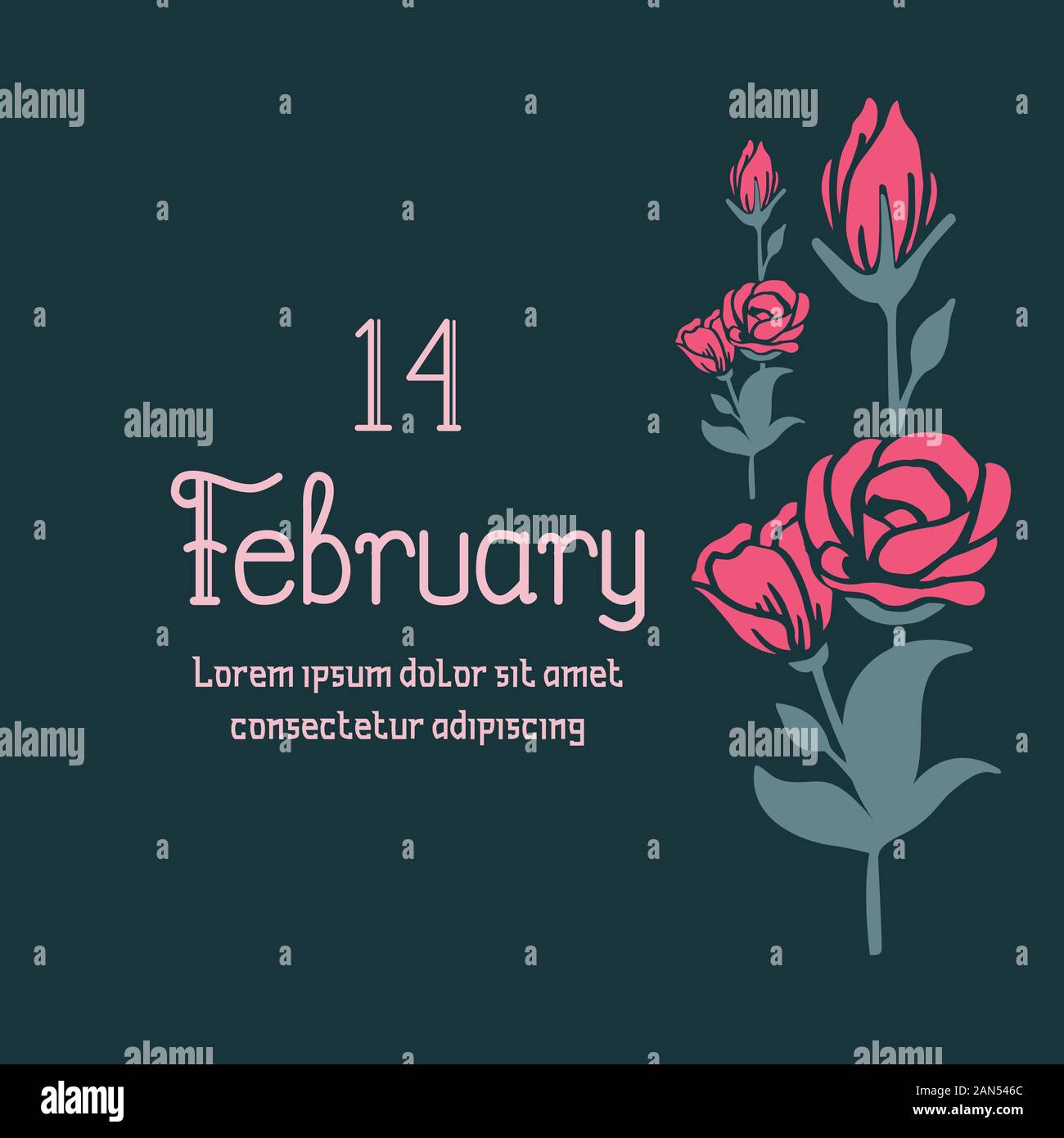Romantic pattern red rose flower frame, for elegant 14 February ...