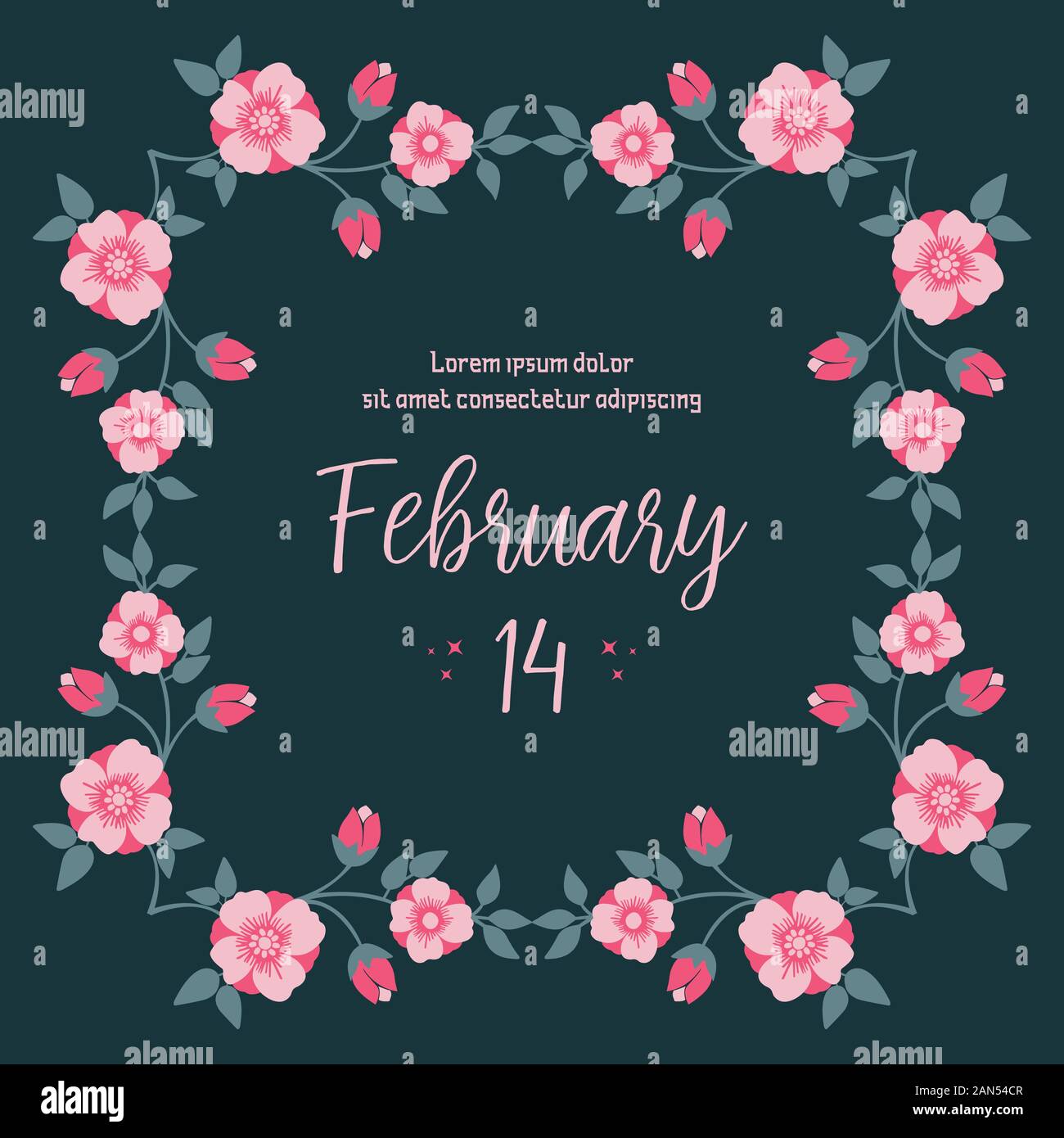 Elegant rose pink wreath frame and unique leaf pattern, for romantic 14 ...