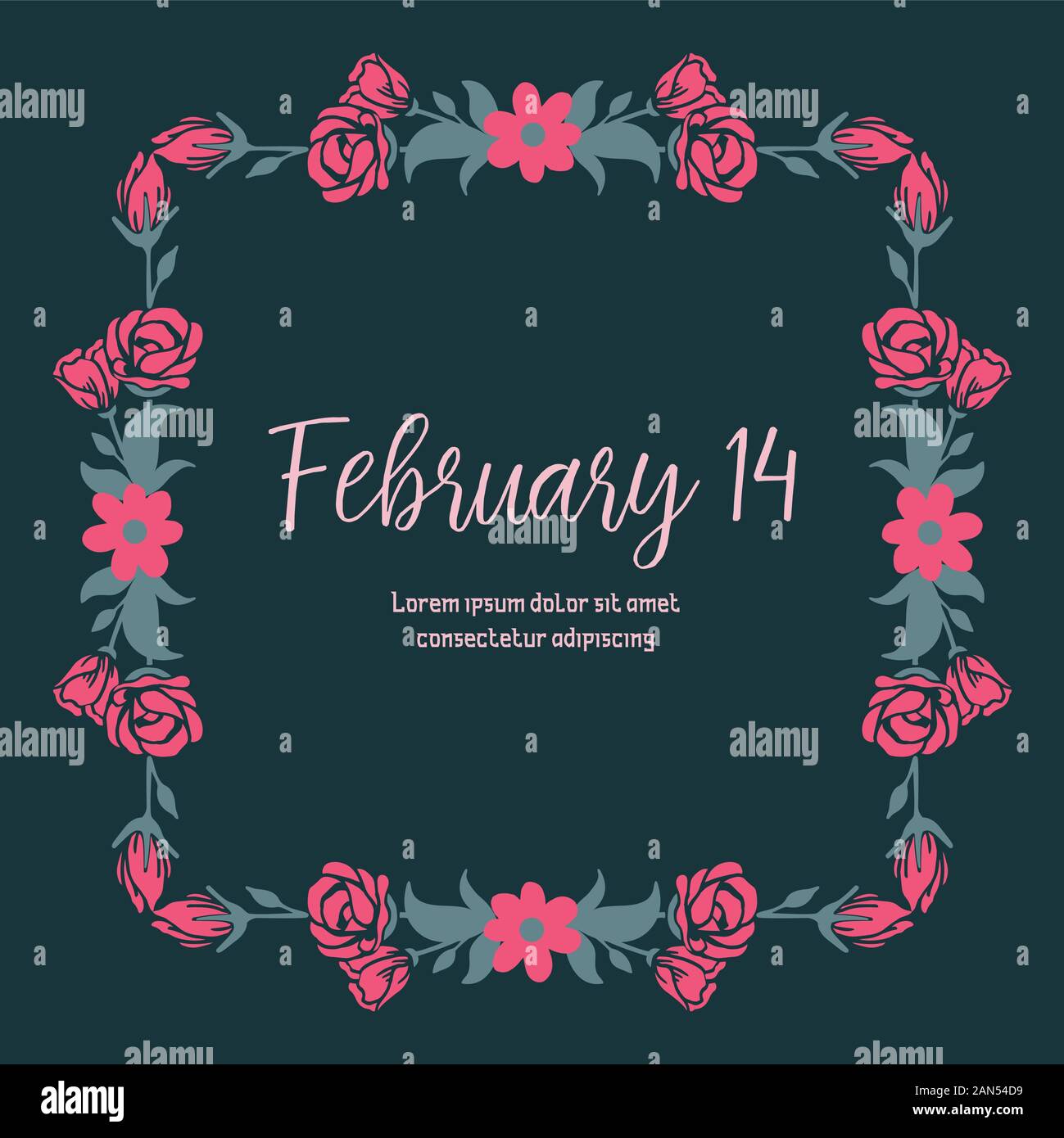 Romantic pattern red rose flower frame, for elegant 14 February ...