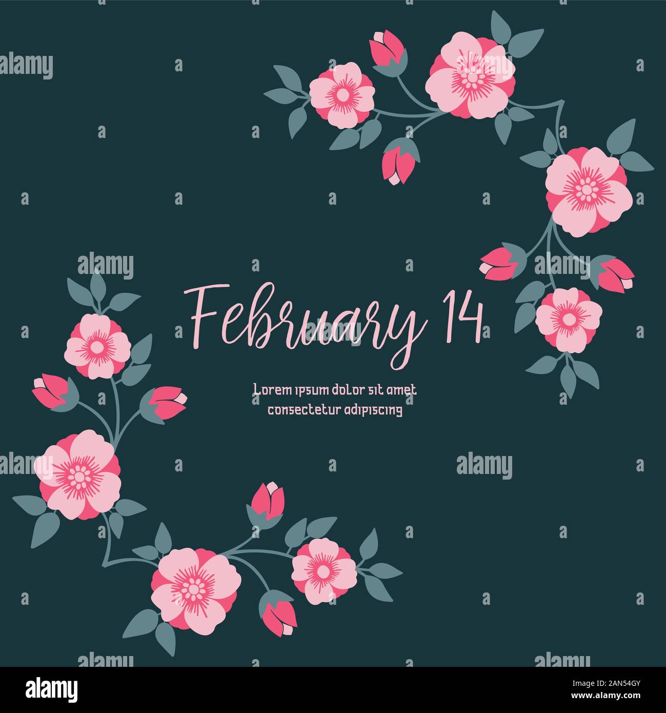 Elegant rose pink wreath frame and unique leaf pattern, for romantic 14 ...