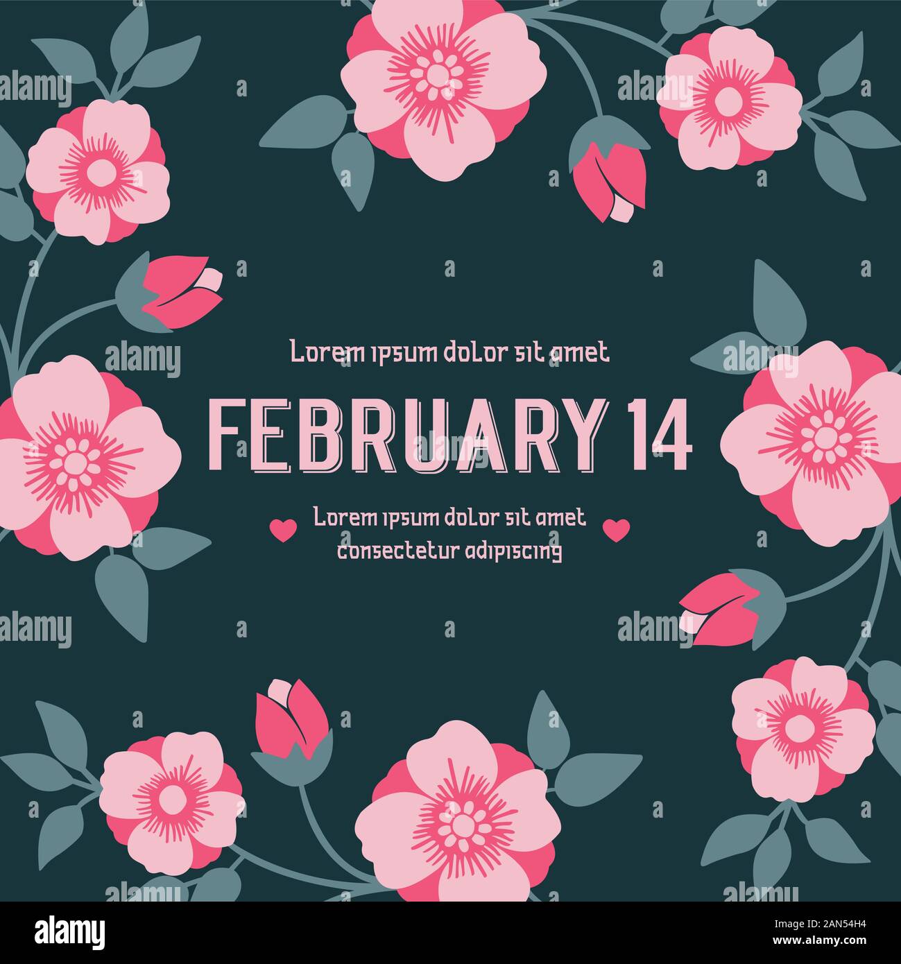 Invitation card template design for 14 February, with romantic leaf and ...