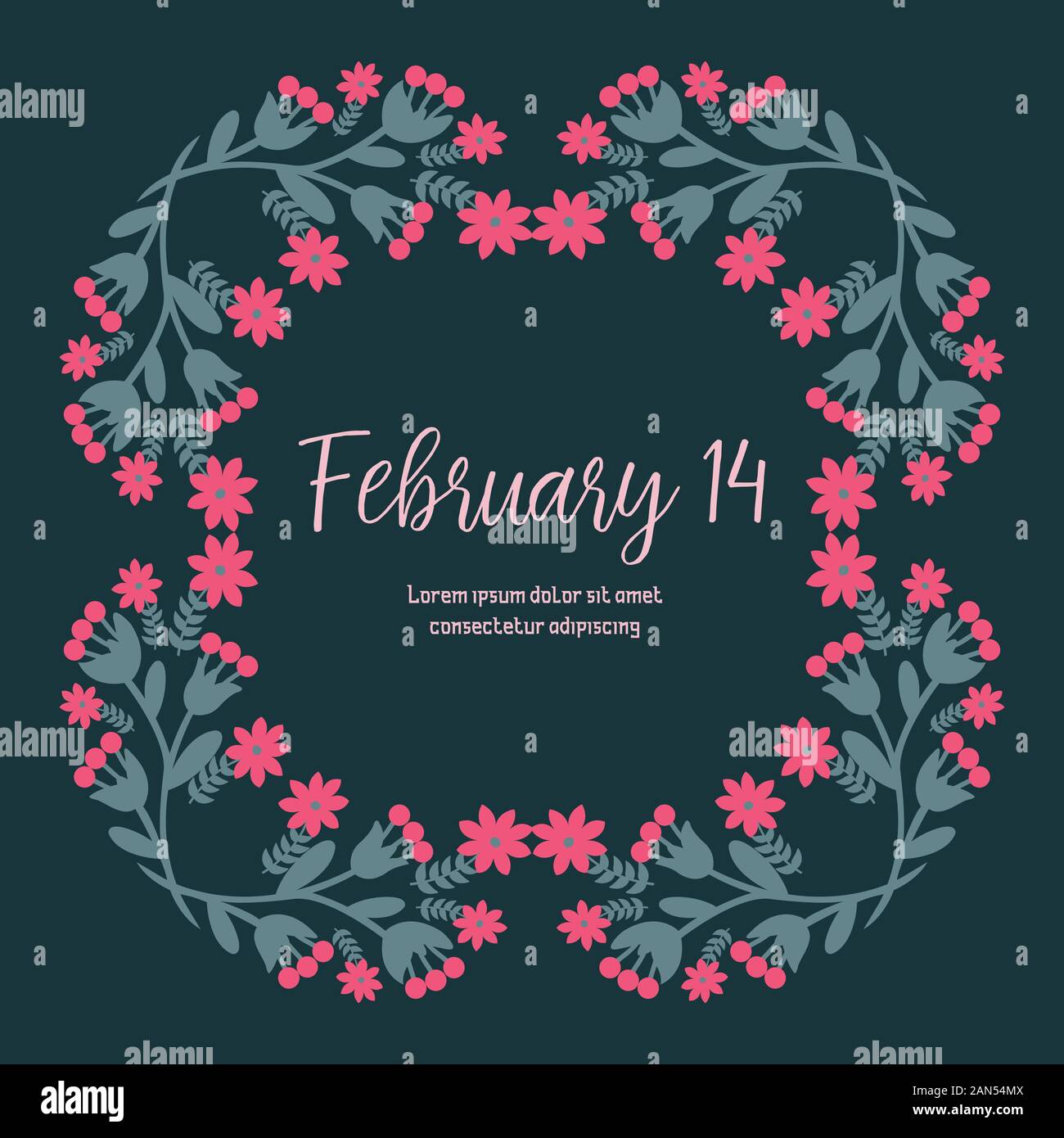 Beautiful crowd of leaf and pink floral frame, for elegant 14 February ...