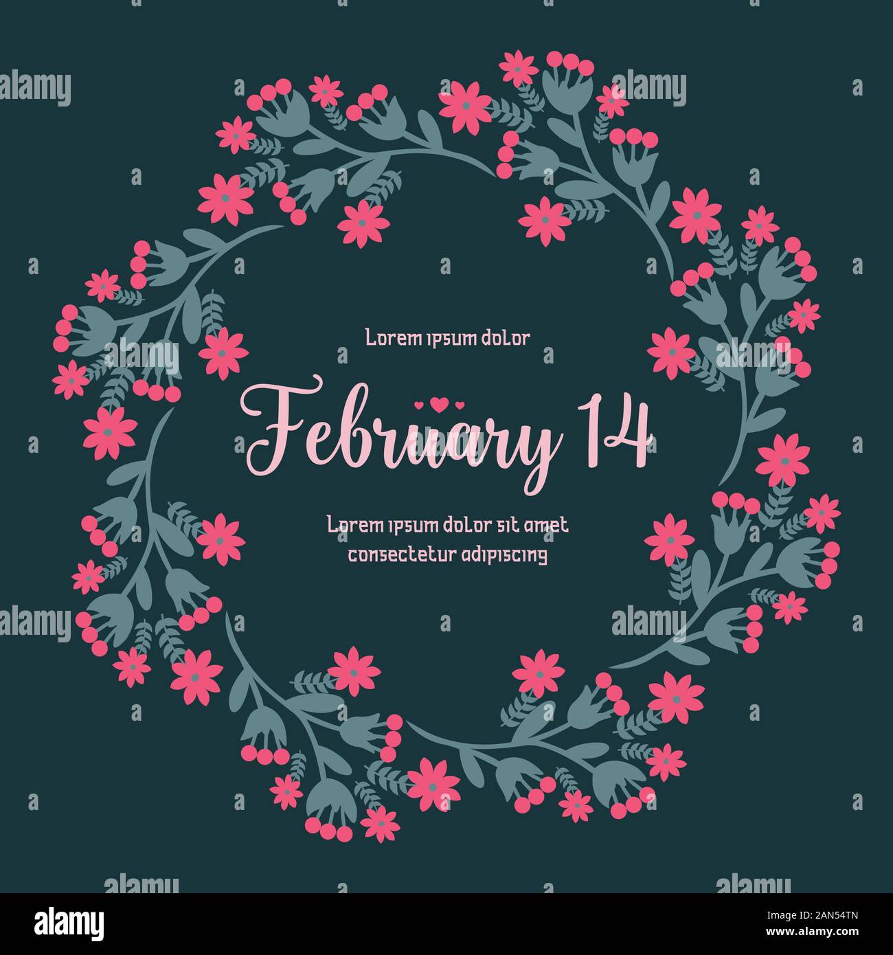 Beautiful crowd of leaf and pink floral frame, for elegant 14 February ...