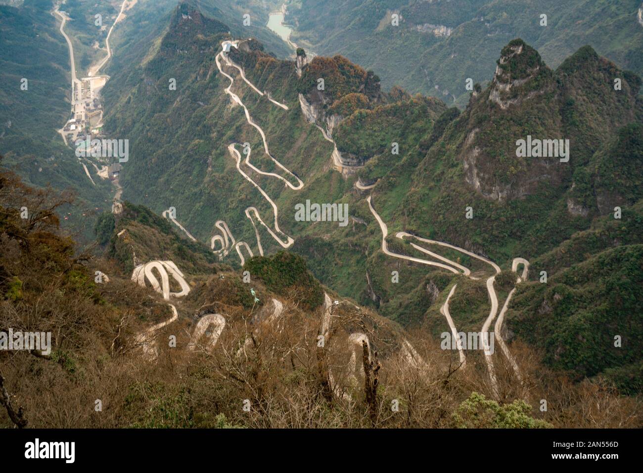 View of the skyline winding Tianmen Mountain 99 Bending Road in ...