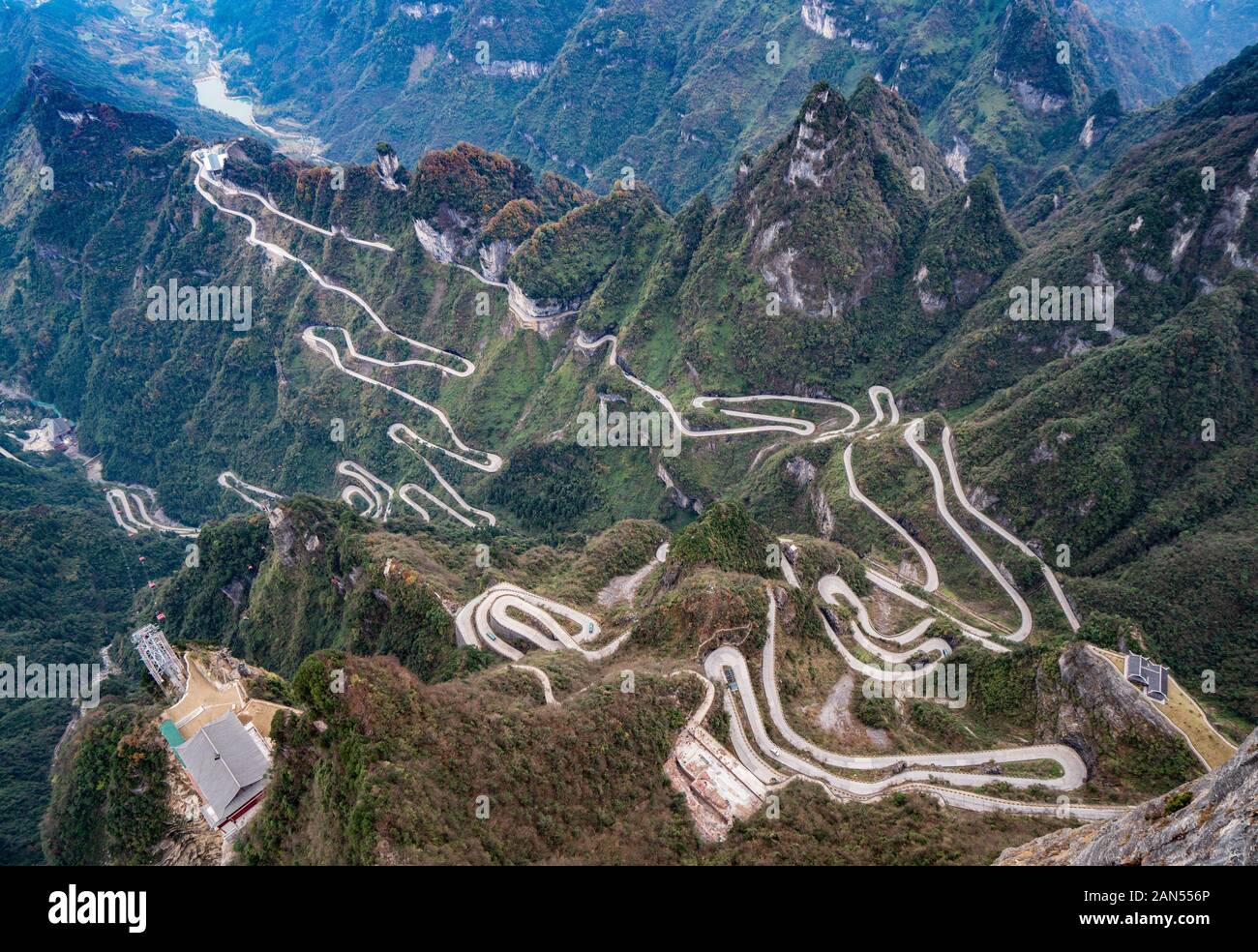 View of the skyline winding Tianmen Mountain 99 Bending Road in ...