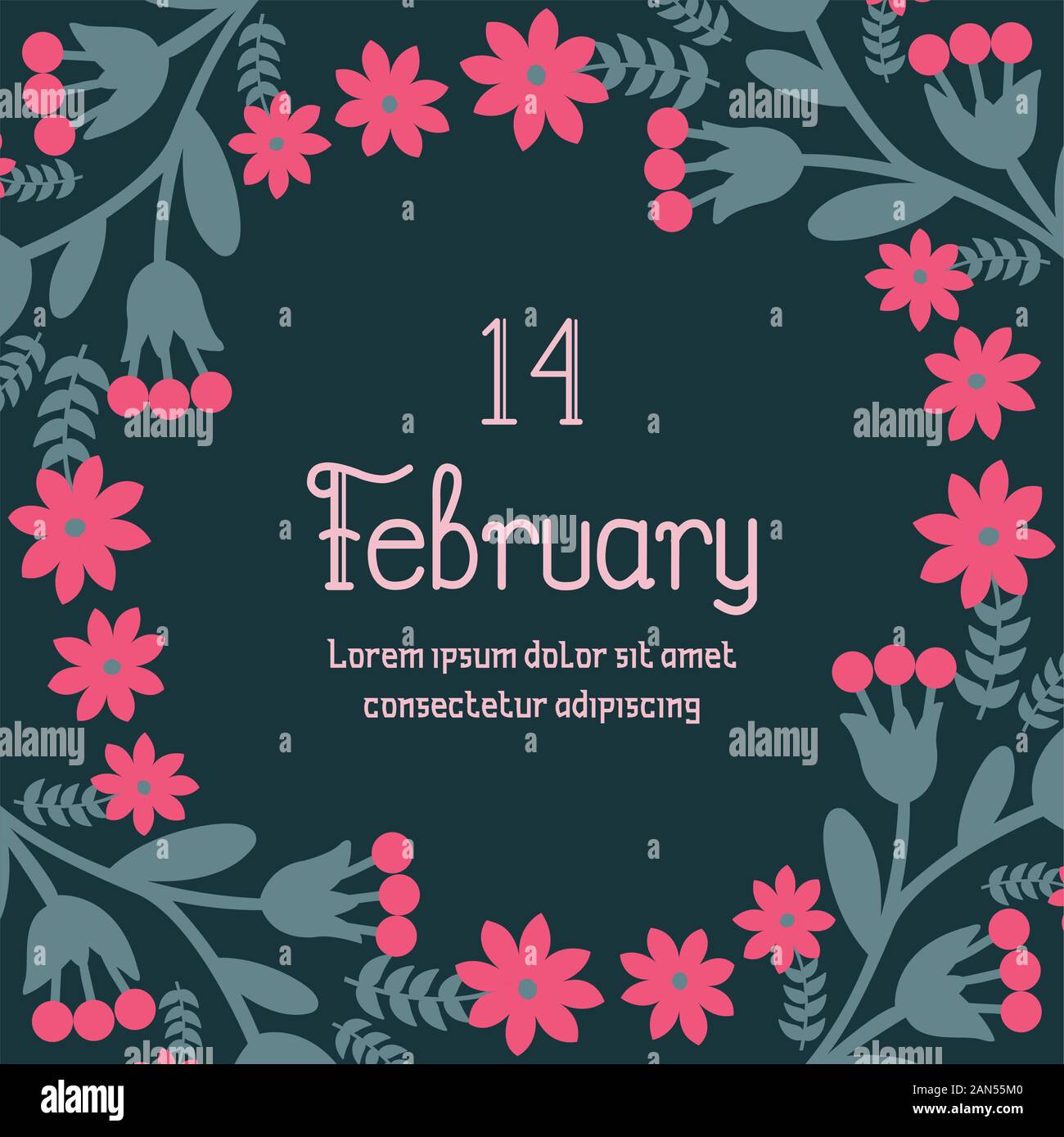 Beautiful crowd of leaf and pink floral frame, for elegant 14 February ...