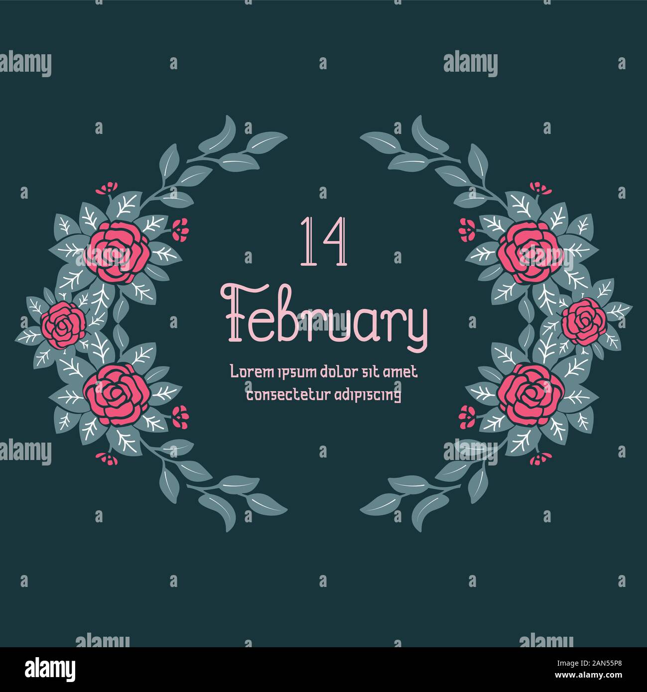 Elegant 14 February card design, with seamless leaf and wreath frame ...