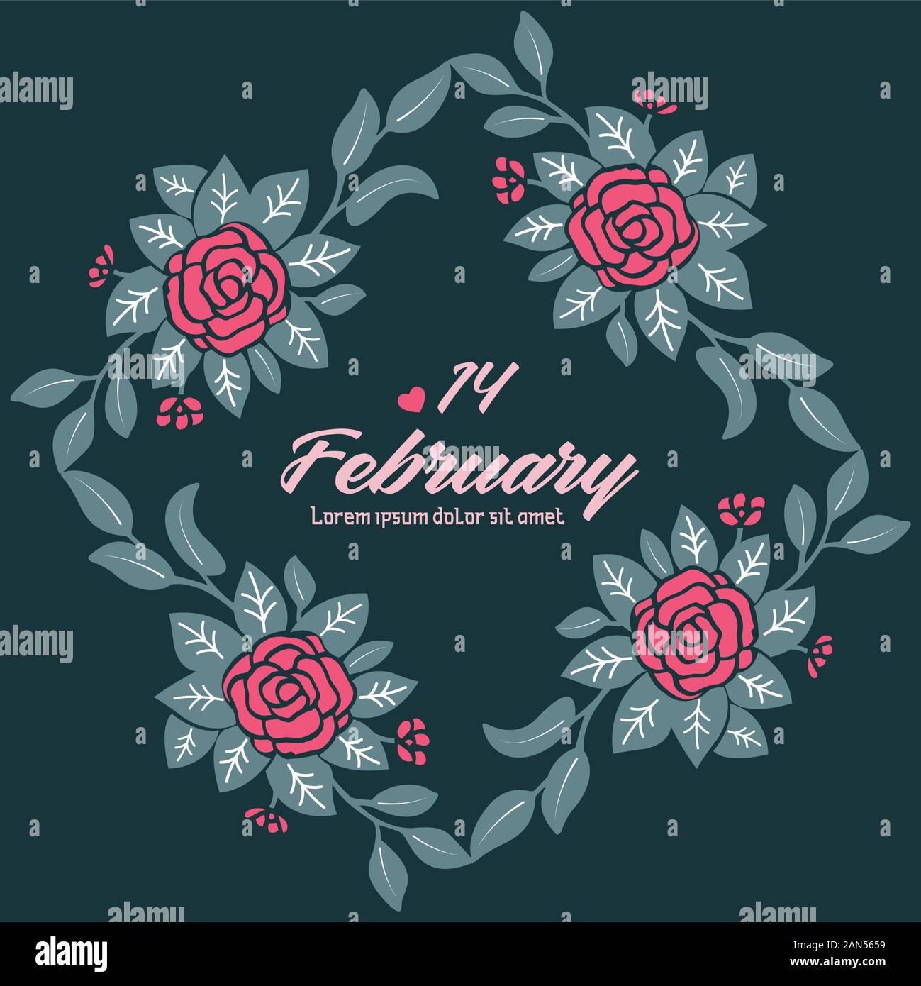 Beautiful pink rose flower frame and unique leaf pattern, for 14 ...