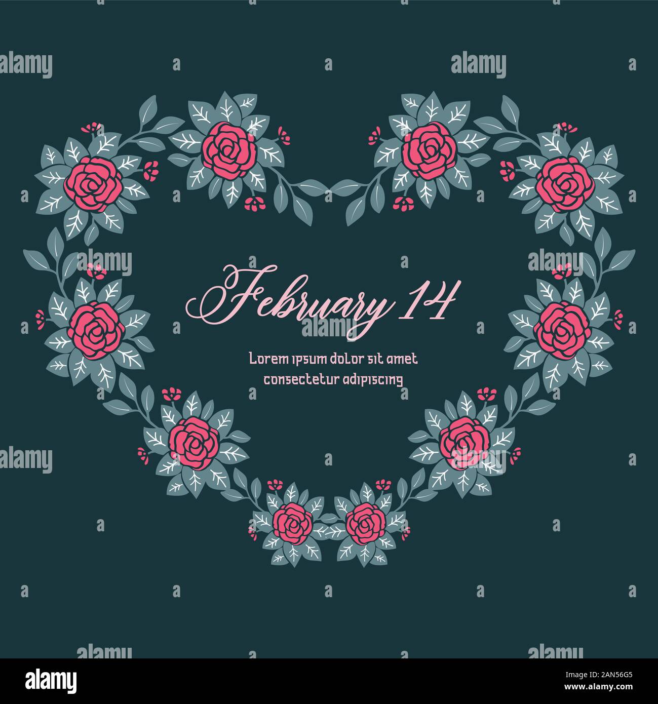 Seamless leaf and rose flower frame design, for cute 14 February ...