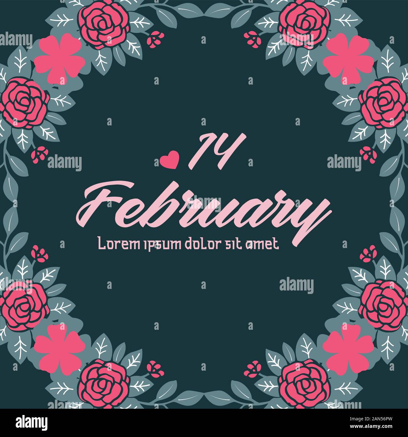 Seamless leaf and rose flower frame design, for cute 14 February ...