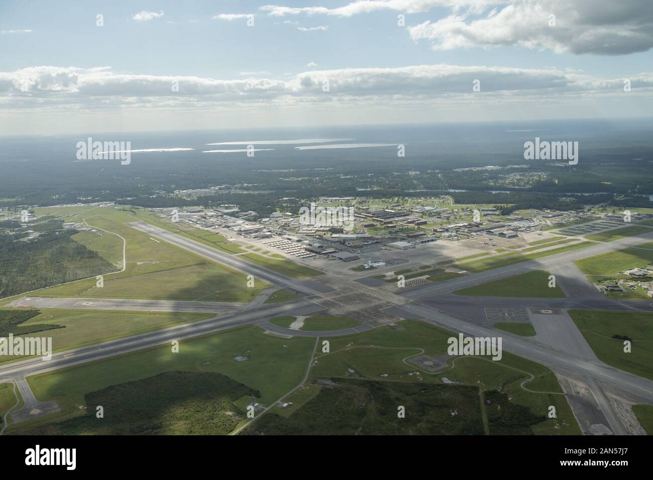 An aerial view of Marine Corps Air Station (MCAS) Cherry Point, North ...