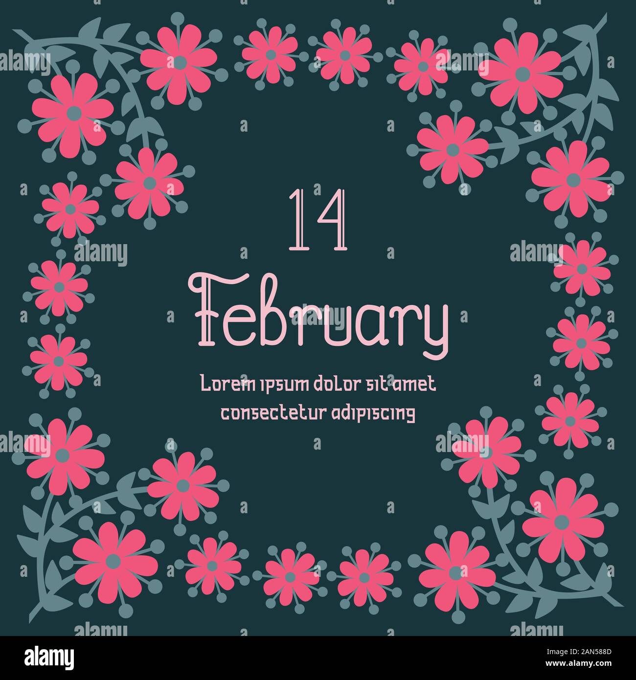 Elegant Ornament of leaf and floral frame, for romantic 14 February ...