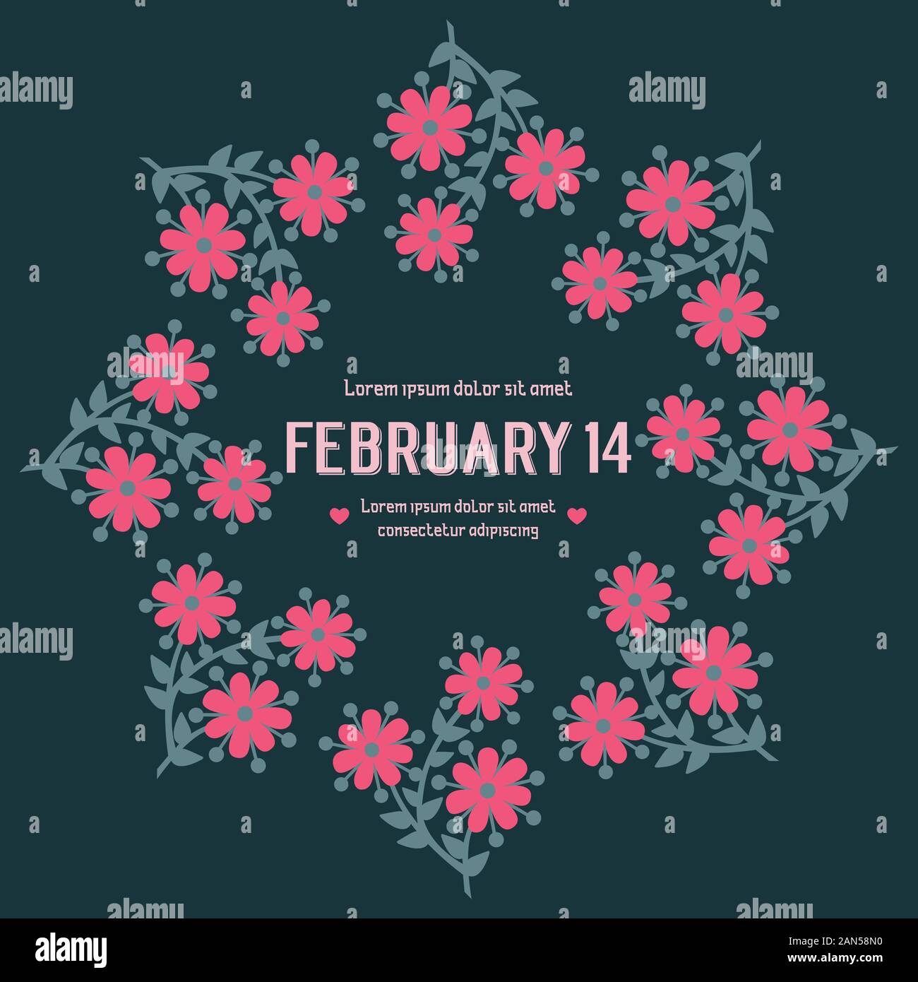 Template for 14 February card design, with beautiful of leaf and pink ...