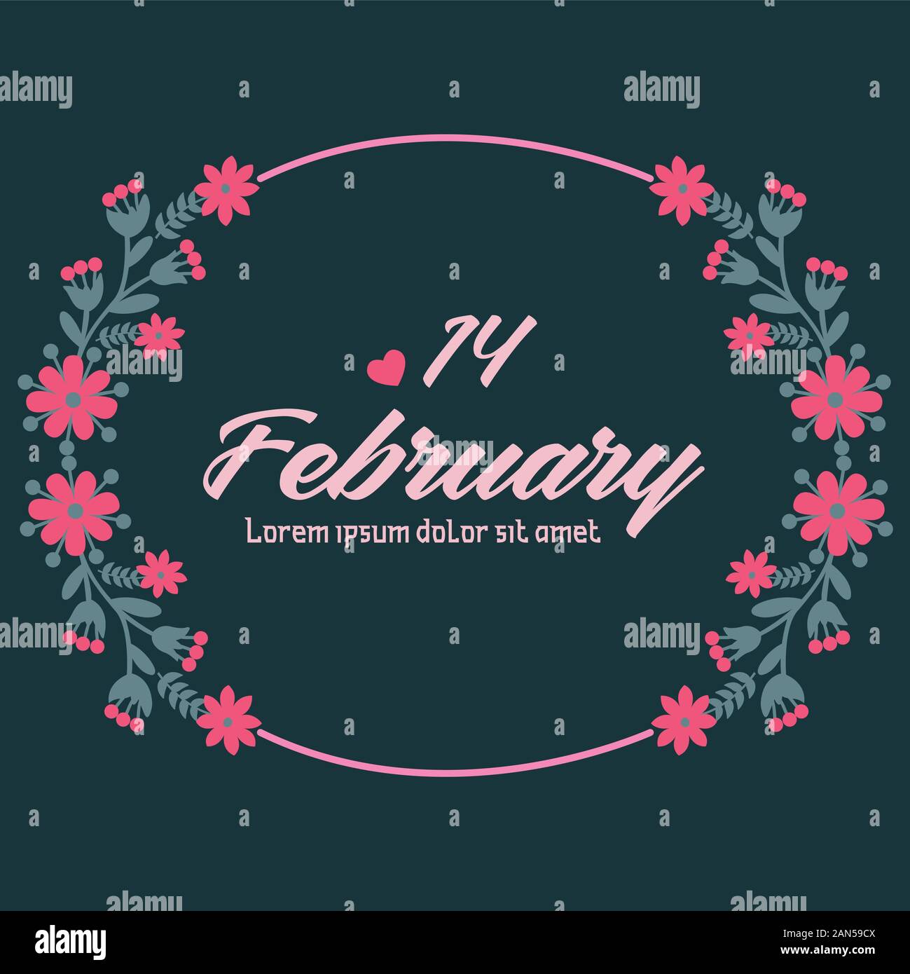 Romantic leaf and wreath frame, for elegant 14 February greeting card ...