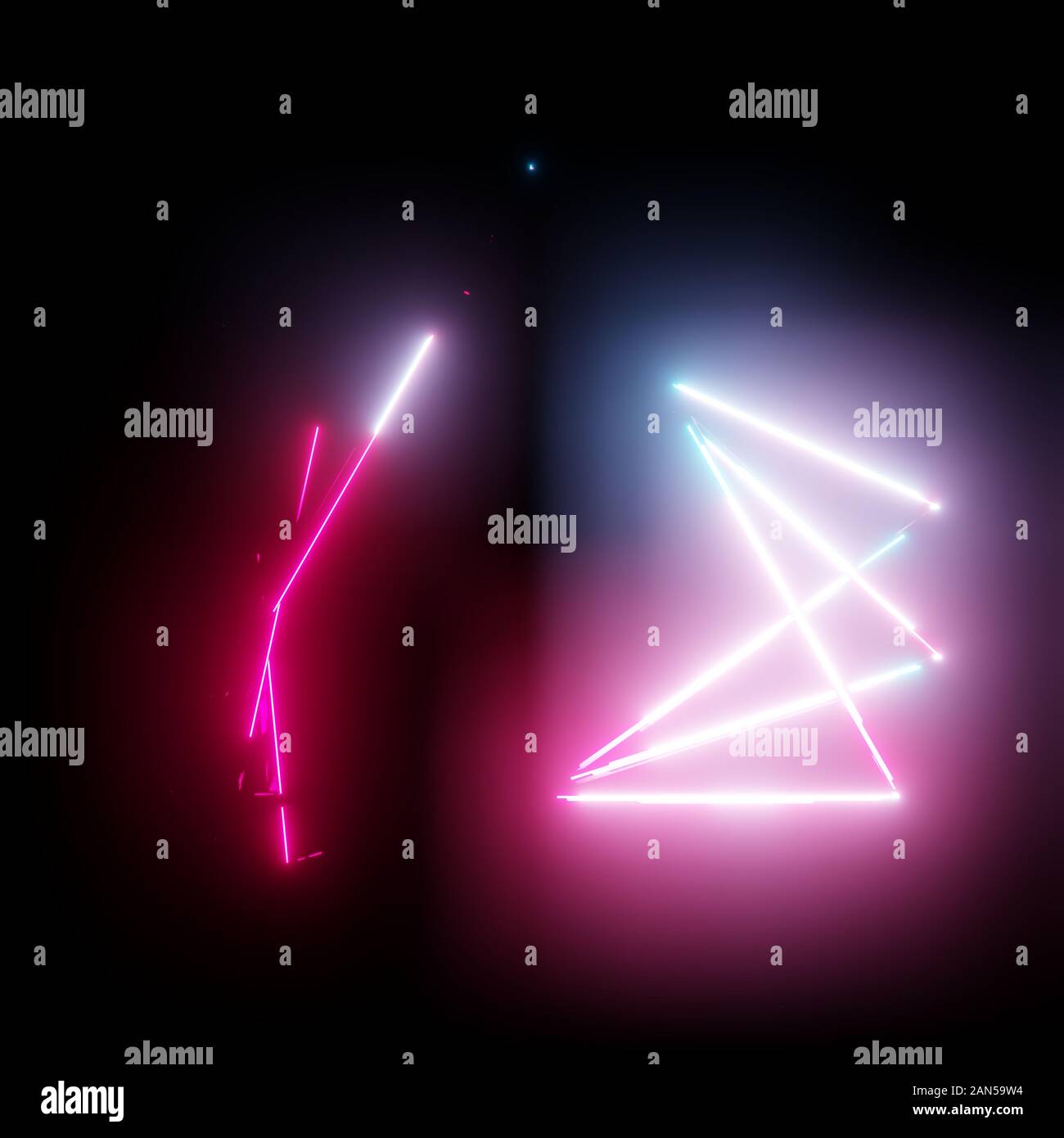 Neon light triangles frame on dark background. 3D illustration Stock ...