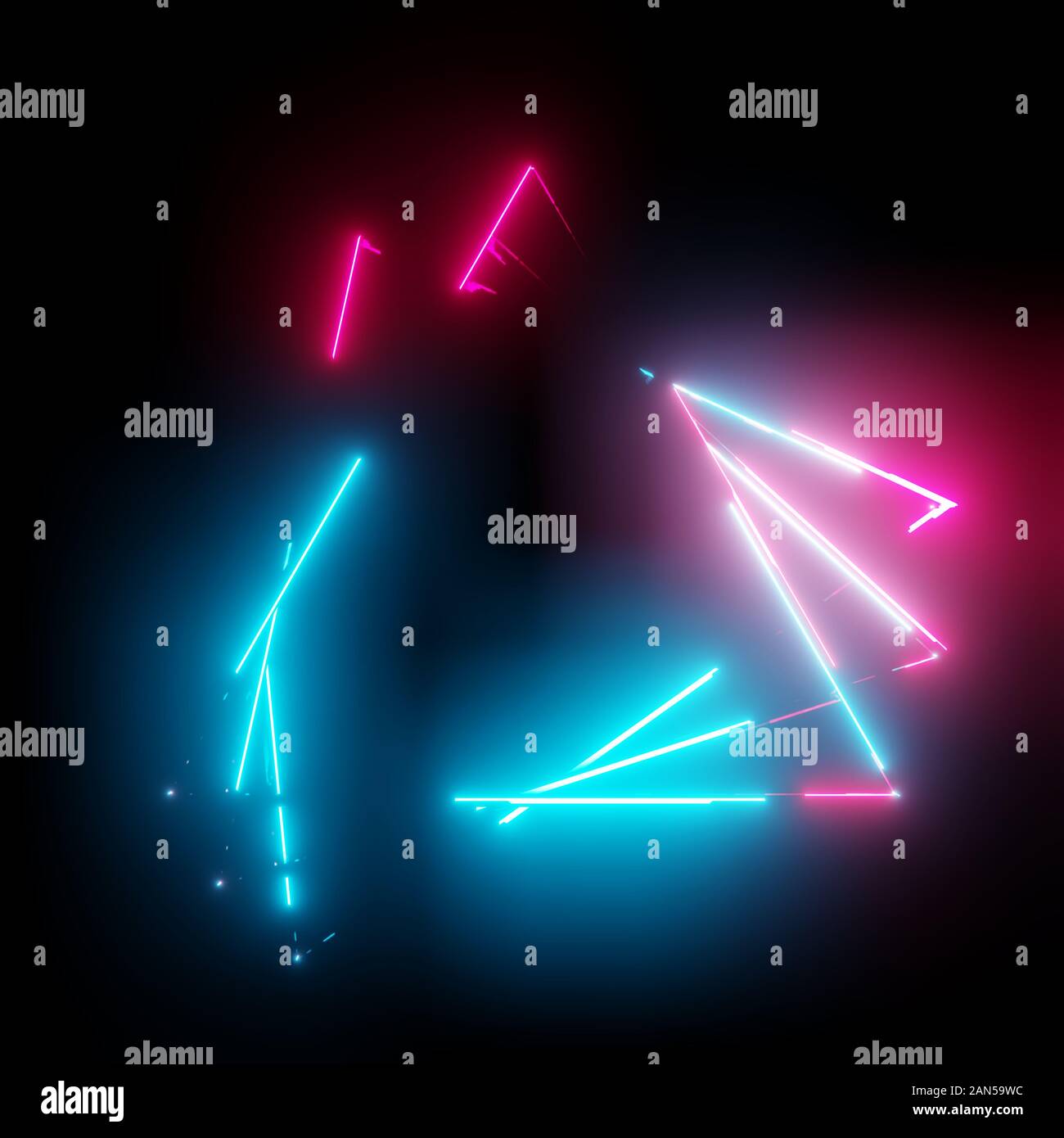 Neon light triangles frame on dark background. 3D illustration Stock ...