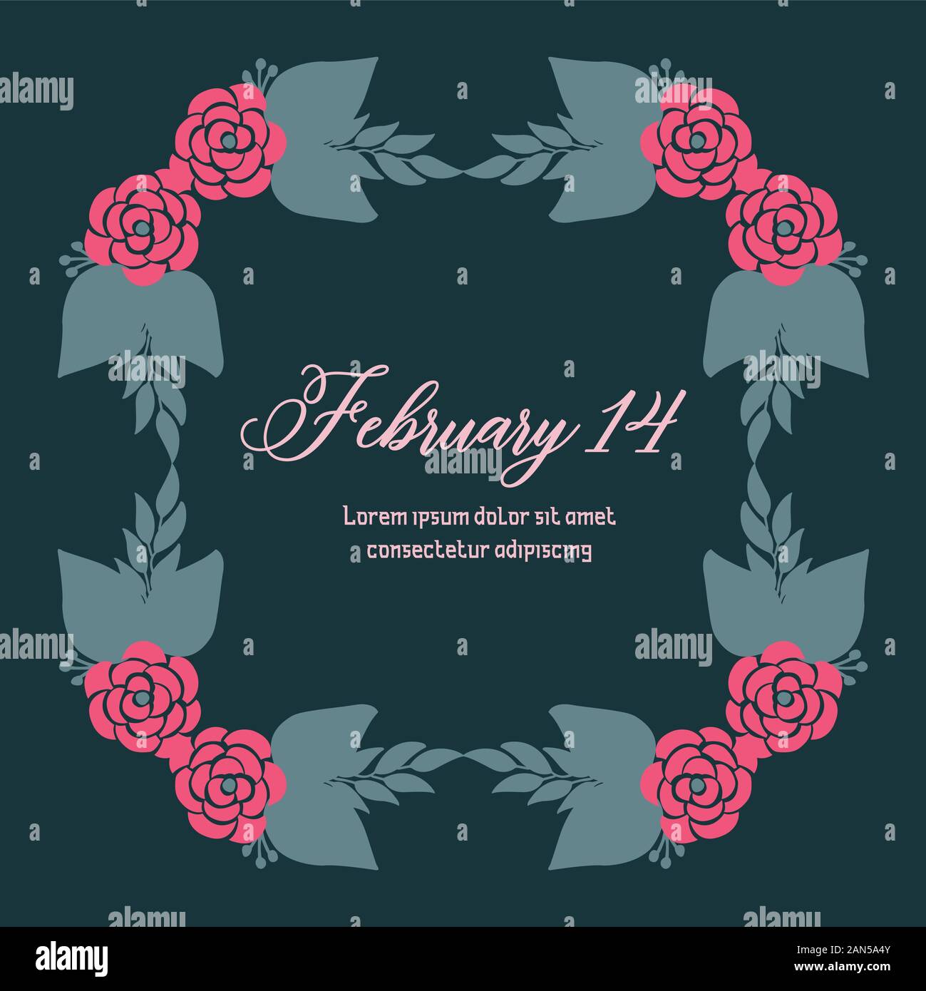 Romantic leaf and wreath frame, for beautiful 14 February greeting card ...