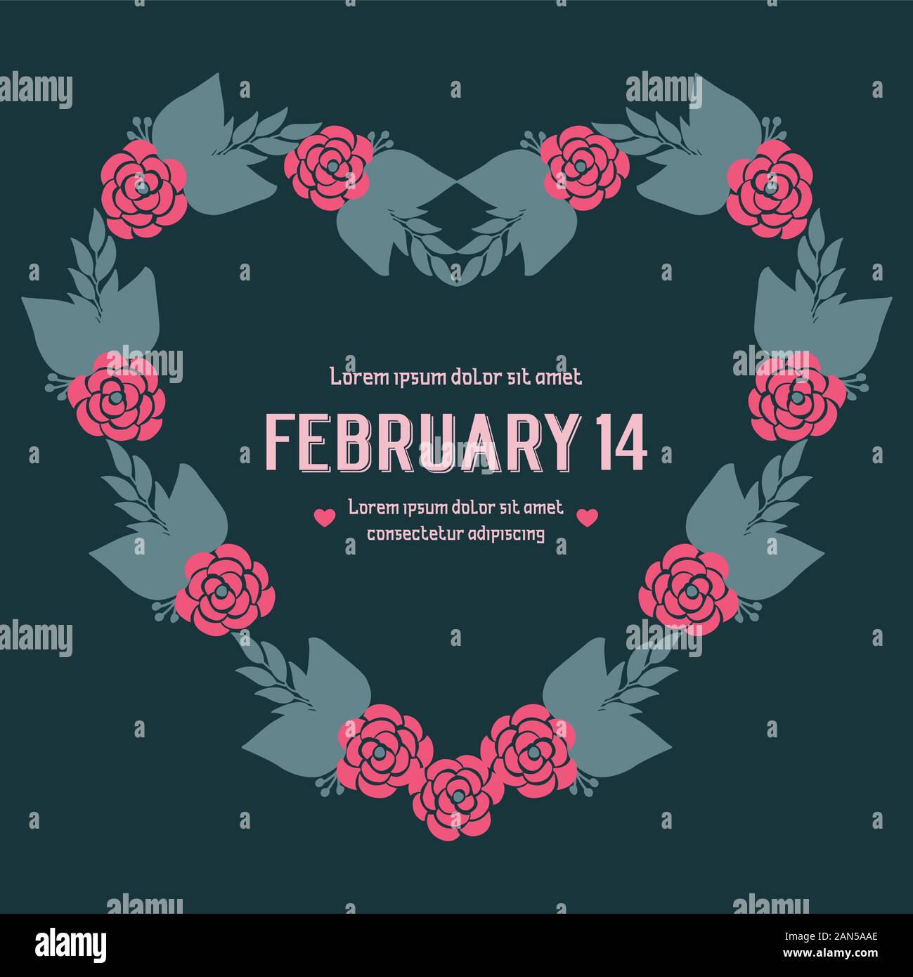 Romantic leaf and wreath frame, for beautiful 14 February greeting card ...