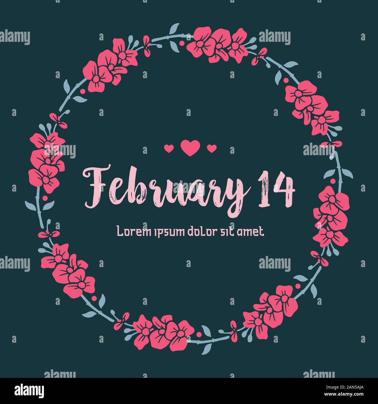 Crowd pink floral frame and unique shape leaf, for 14 February greeting ...