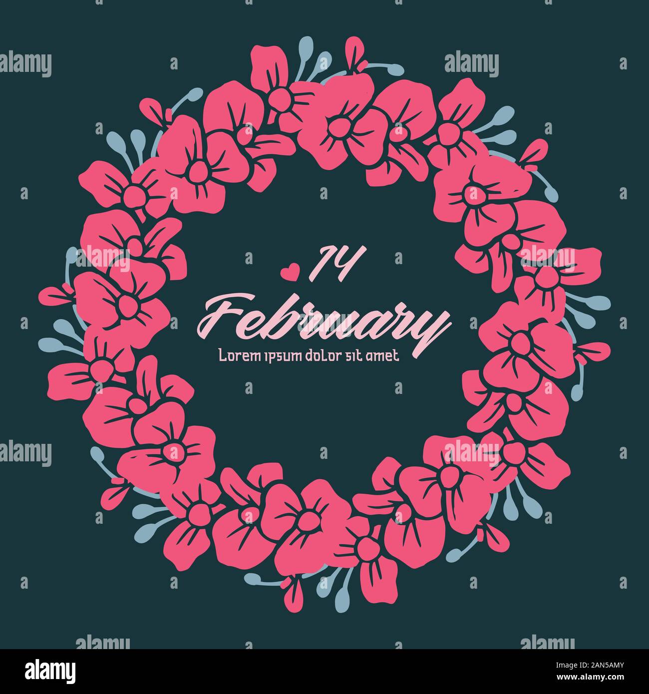 Crowd pink floral frame and unique shape leaf, for 14 February greeting ...