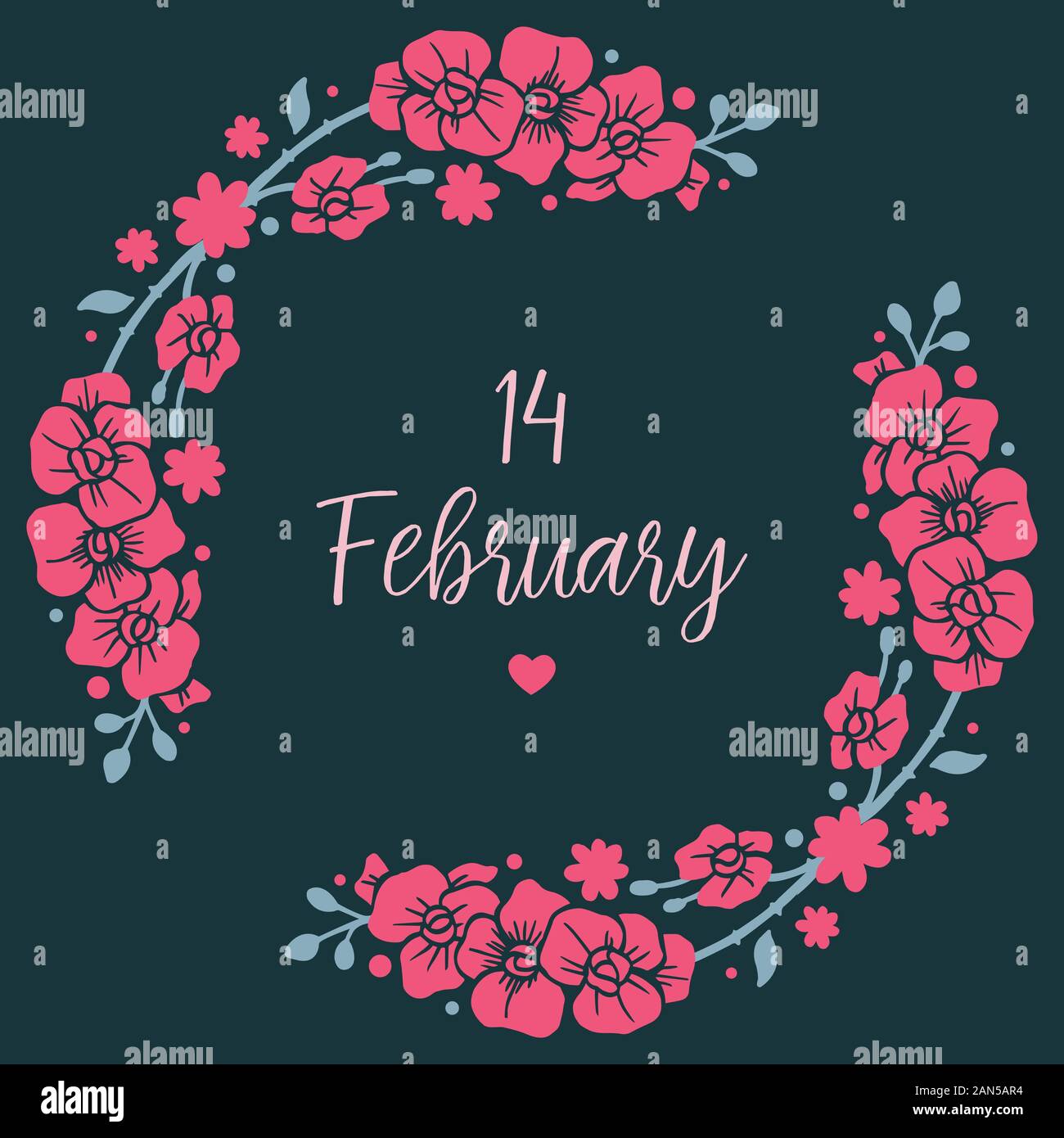 Romantic of leaf and pink wreath frame, for beautiful 14 February ...