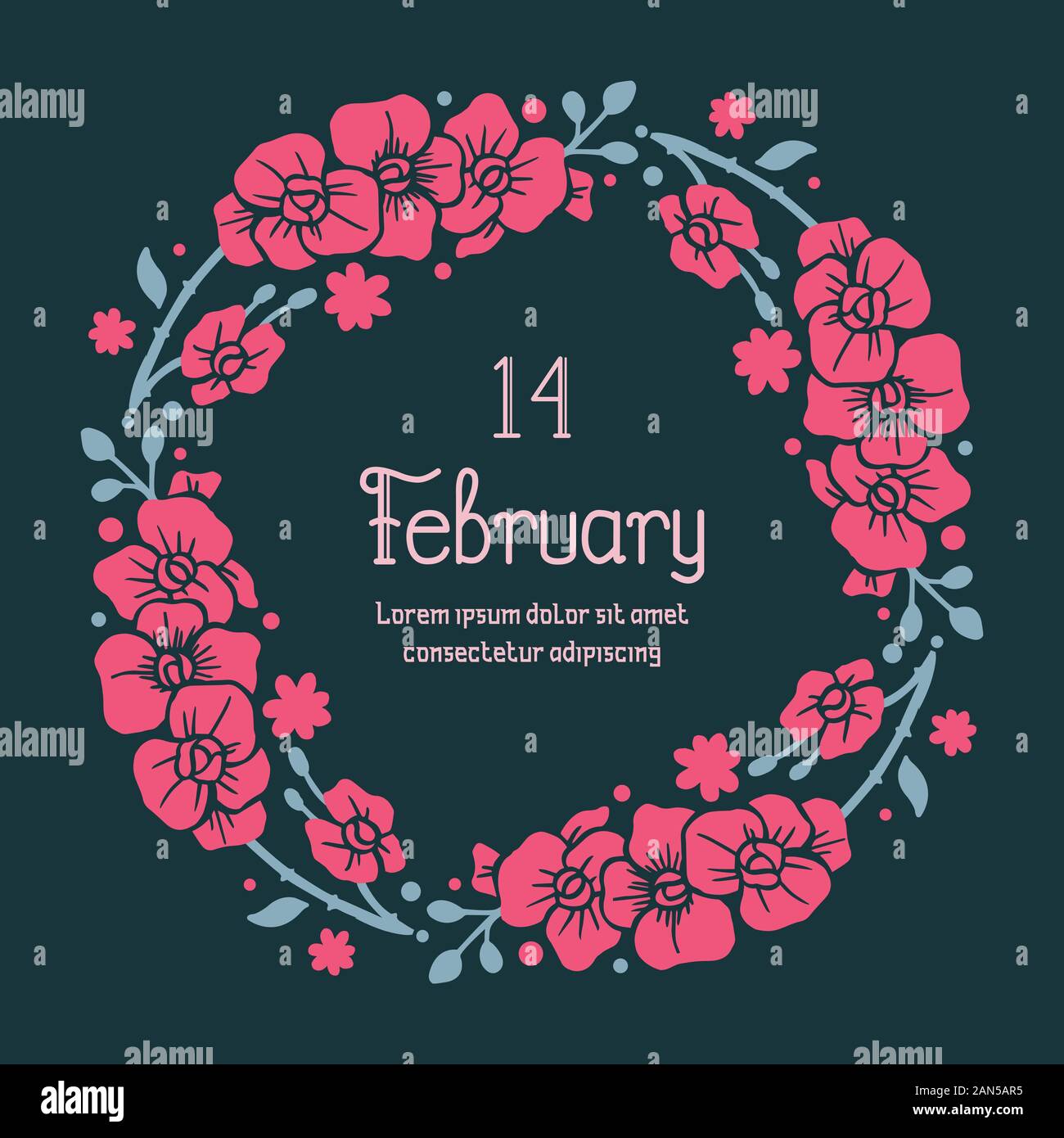 Romantic of leaf and pink wreath frame, for beautiful 14 February ...