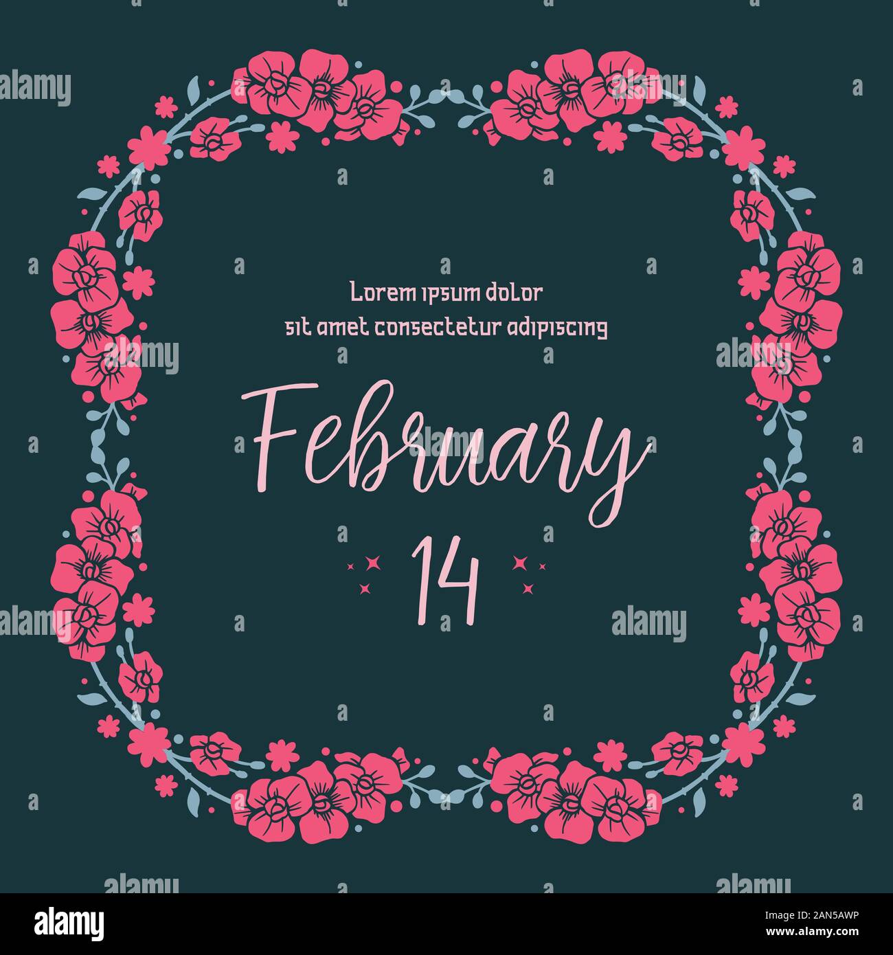 Romantic of leaf and pink wreath frame, for beautiful 14 February ...