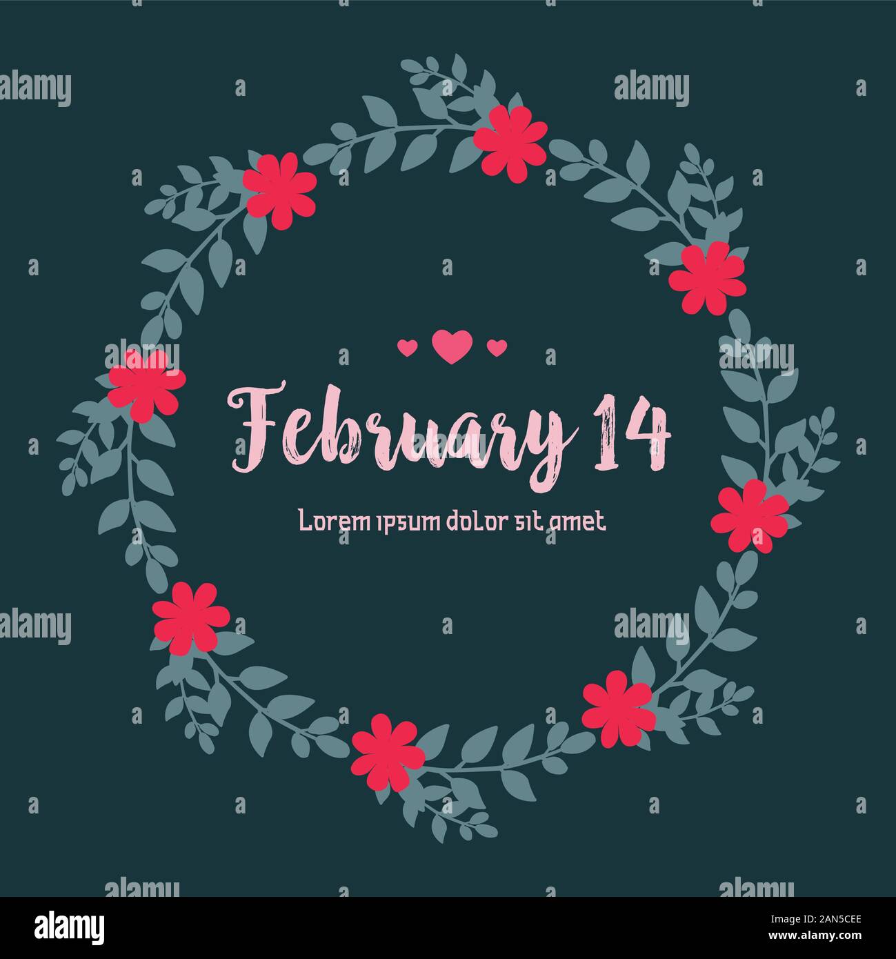 Romantic 14 February card design, with seamless leaf and wreath frame ...