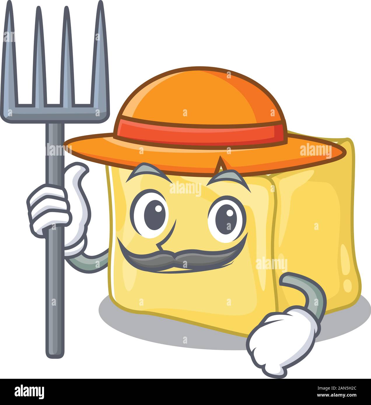Cheerfully Farmer creamy butter cartoon picture with hat and tools ...