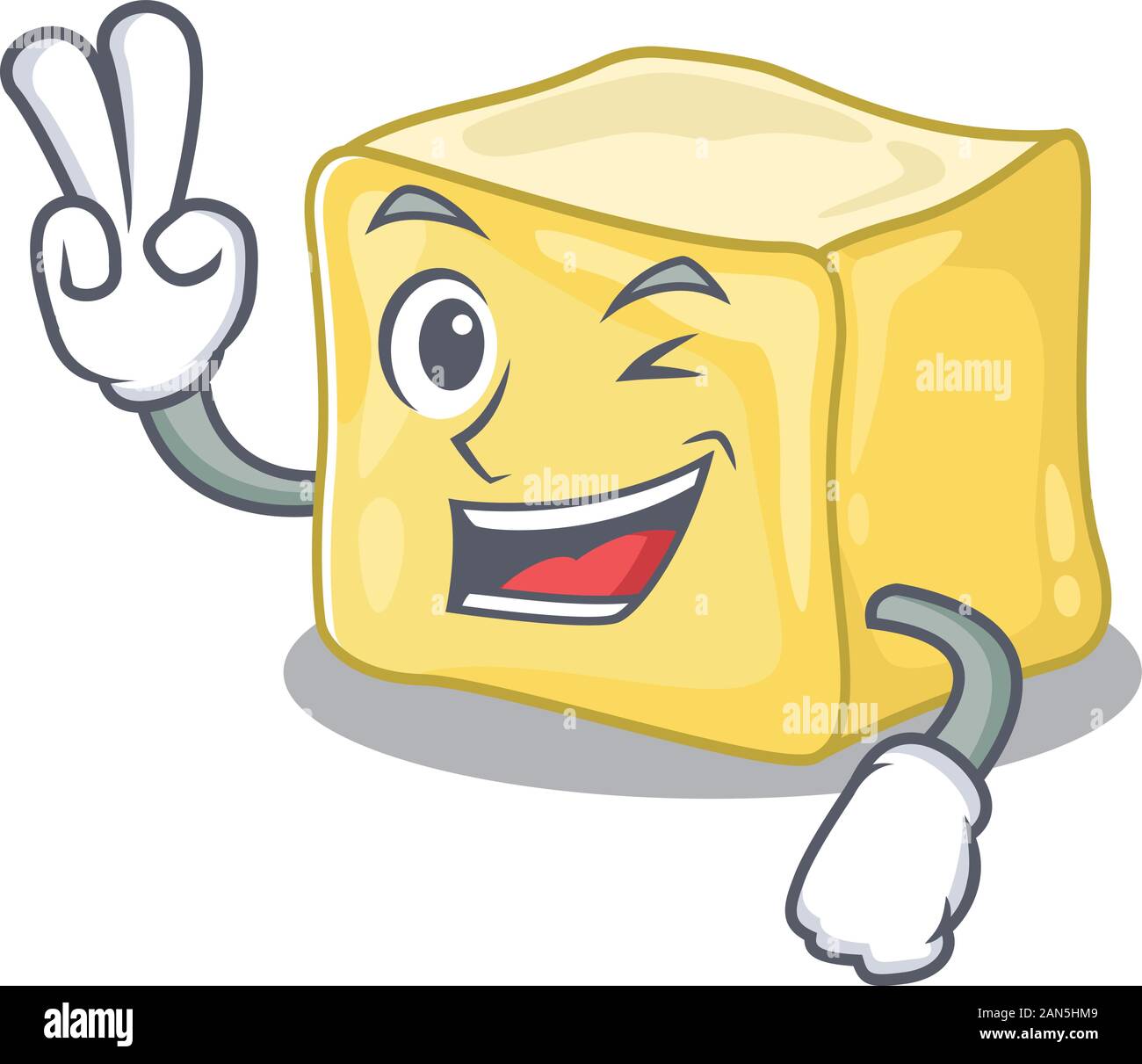 Smiley mascot of creamy butter cartoon Character with two fingers Stock ...