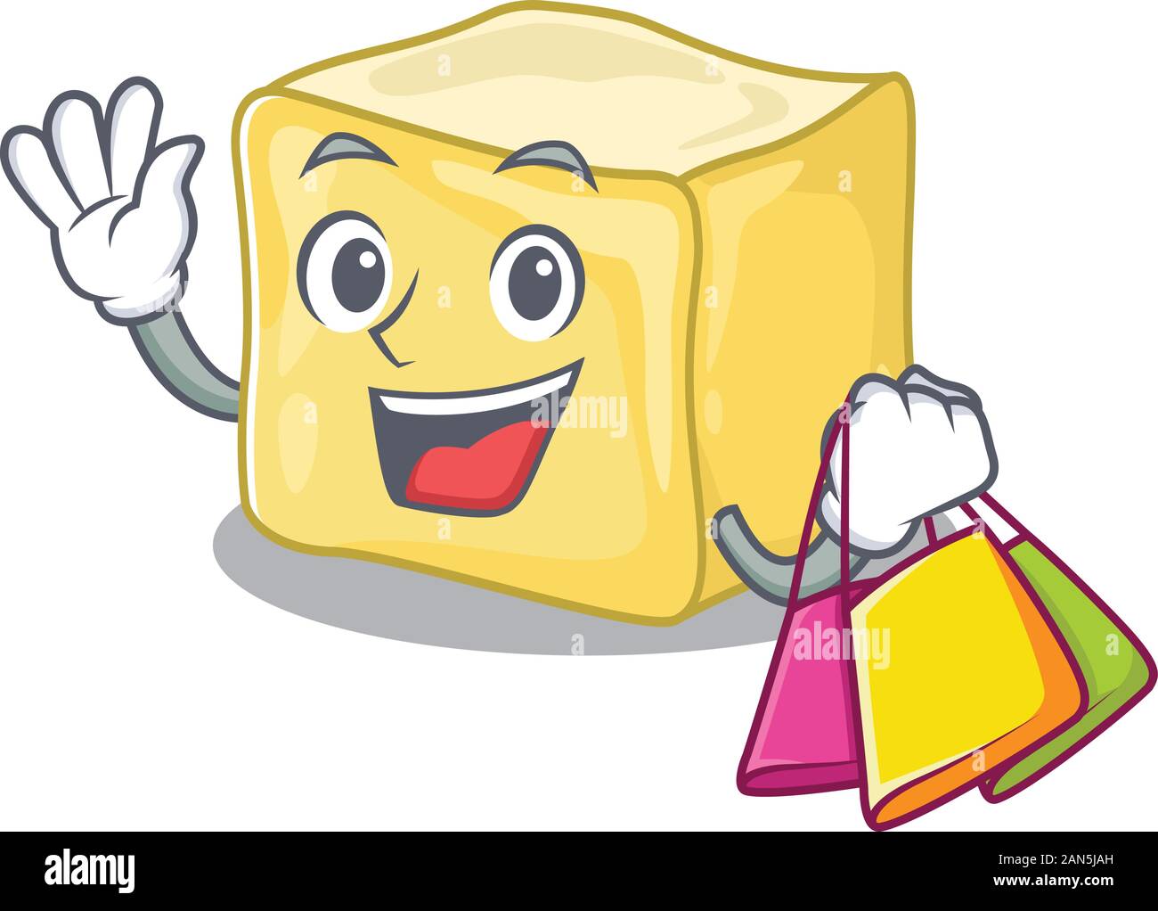 A happy rich creamy butter waving and holding Shopping bag Stock Vector ...