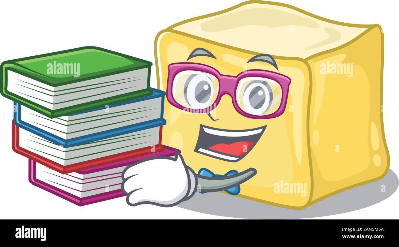 Cool and clever Student creamy butter mascot cartoon with book Stock ...