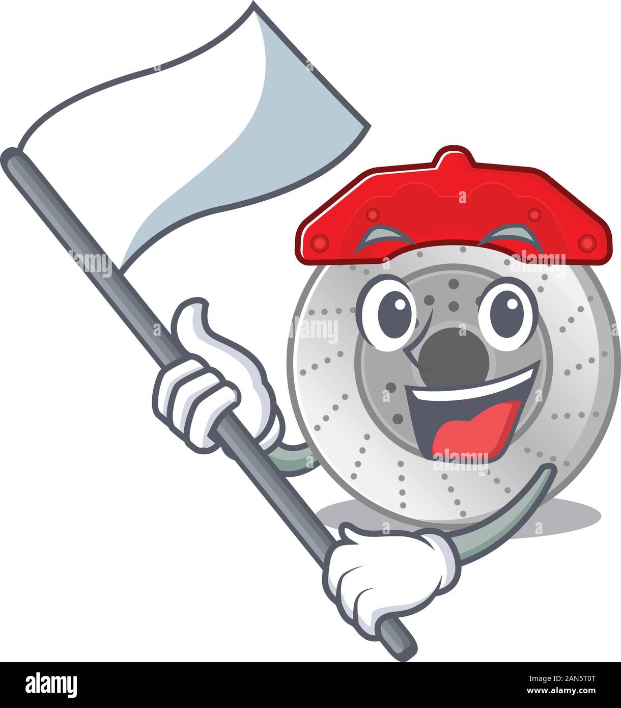 Funny car brake cartoon character style holding a standing flag Stock ...