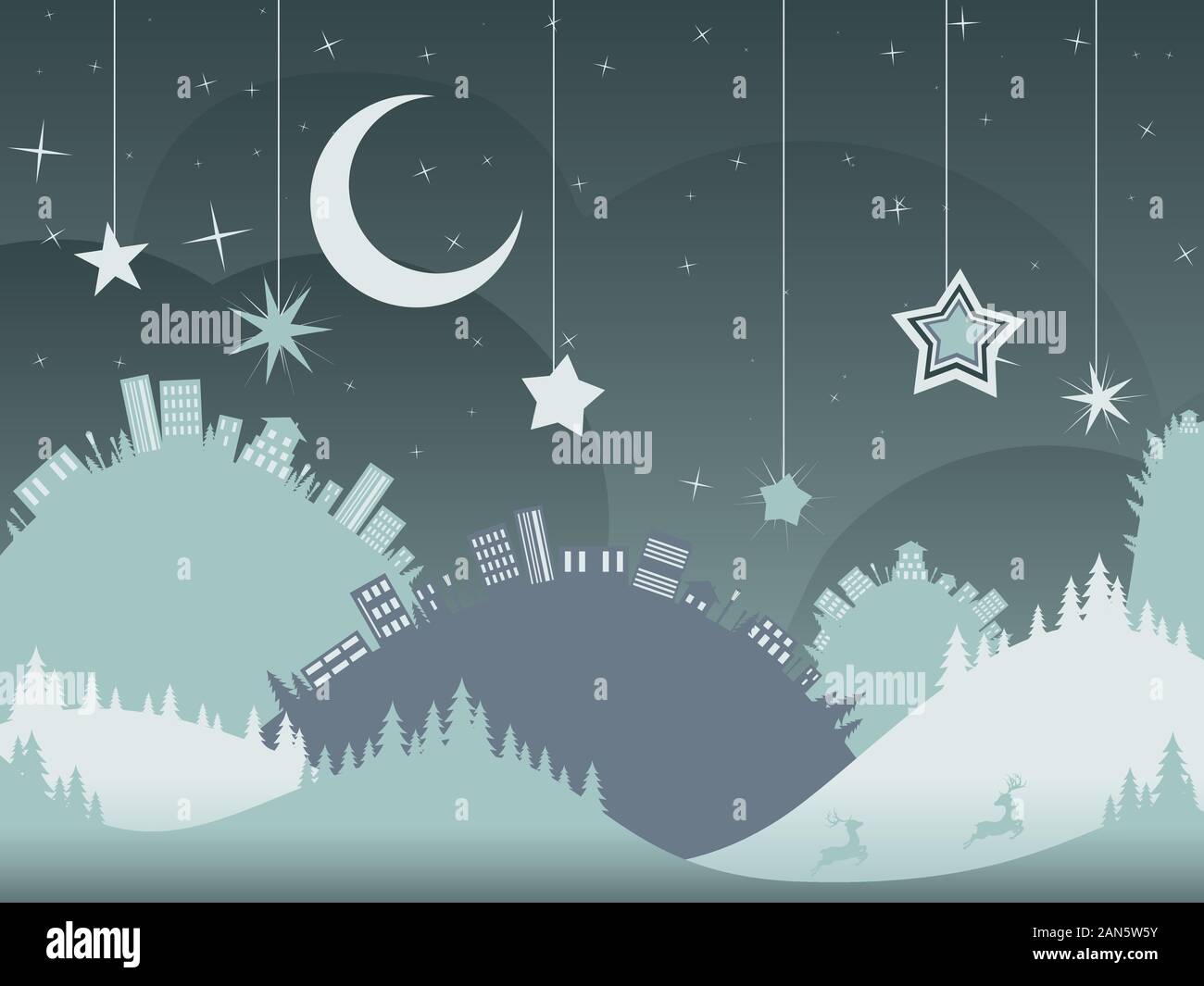 Winter night landscape with big snow hills and city Stock Vector Image ...